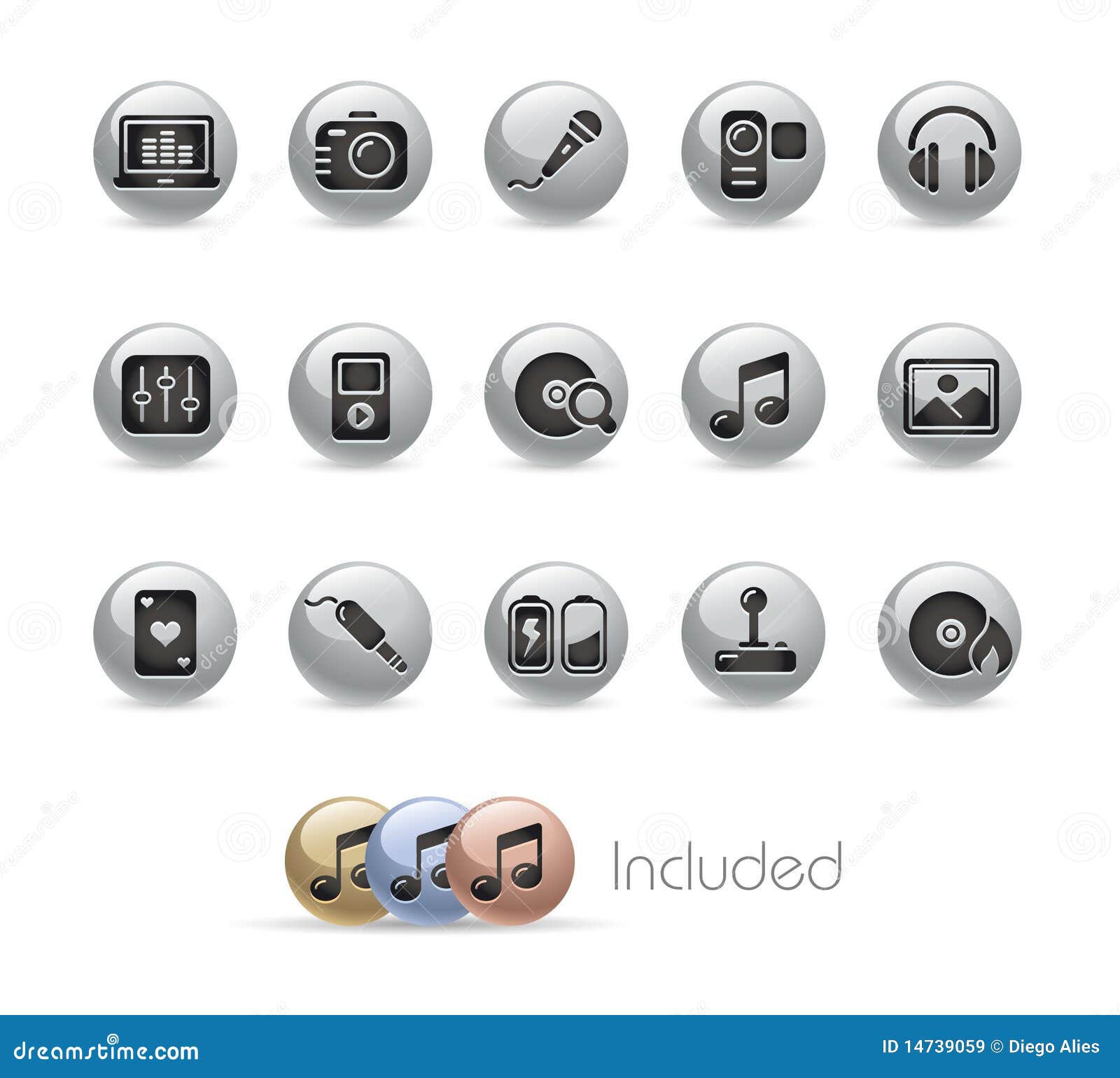 Media & Entertainment // Metal Button Series Stock Vector ...