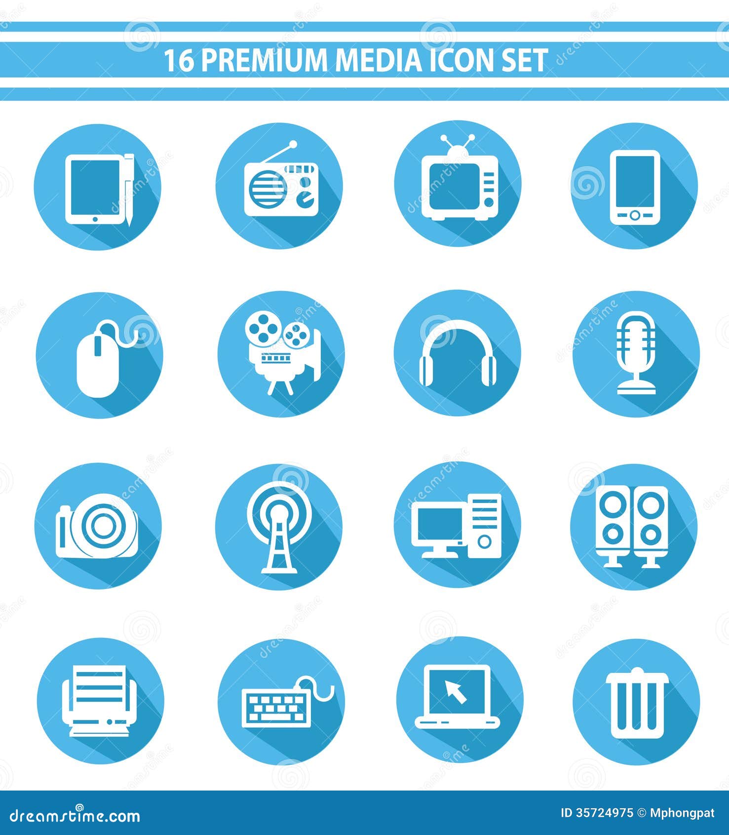 16 Media Icon Set,Blue Version Stock Illustration - Illustration of ...