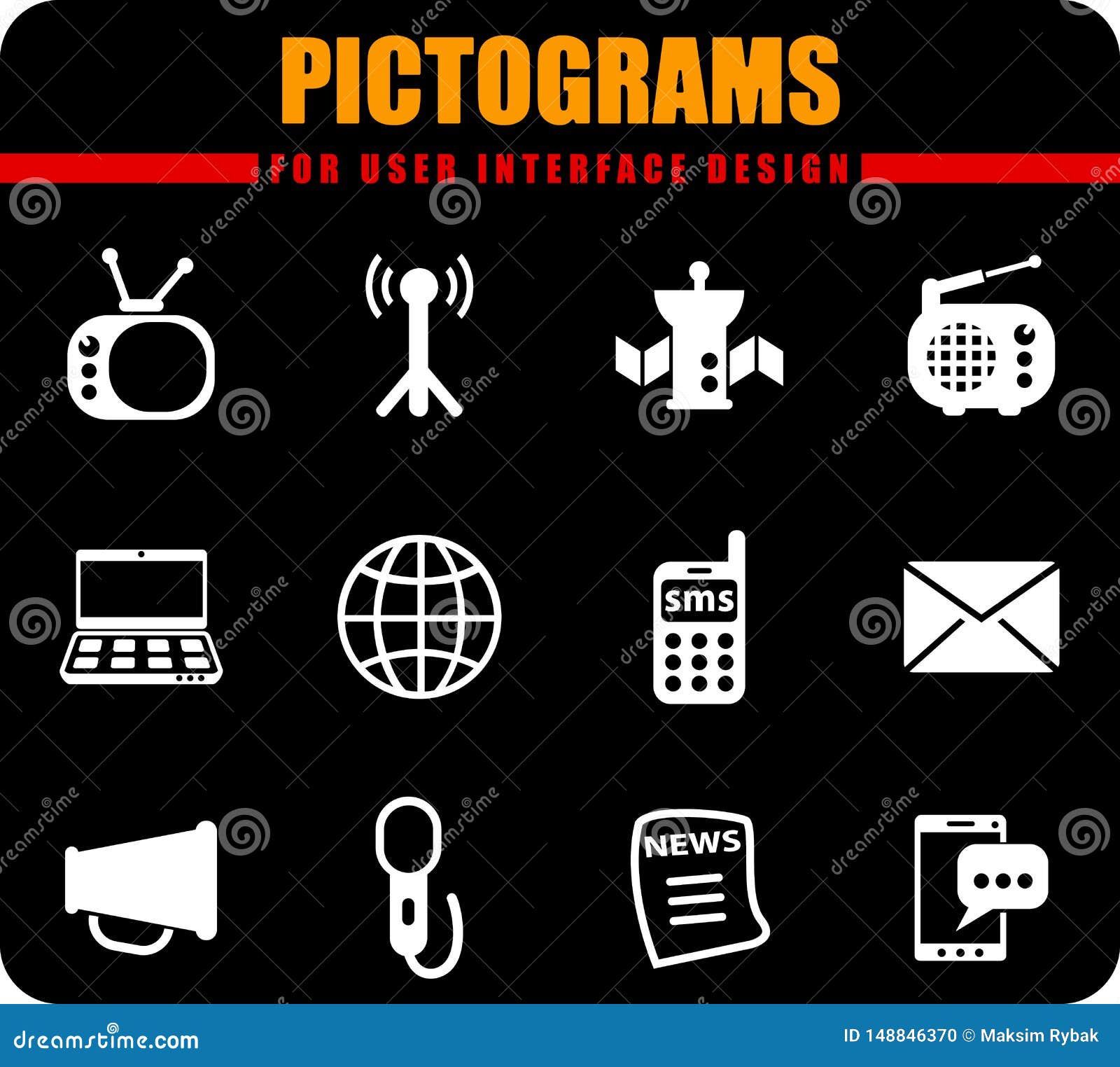 Media icon set stock vector. Illustration of radio, white - 148846370