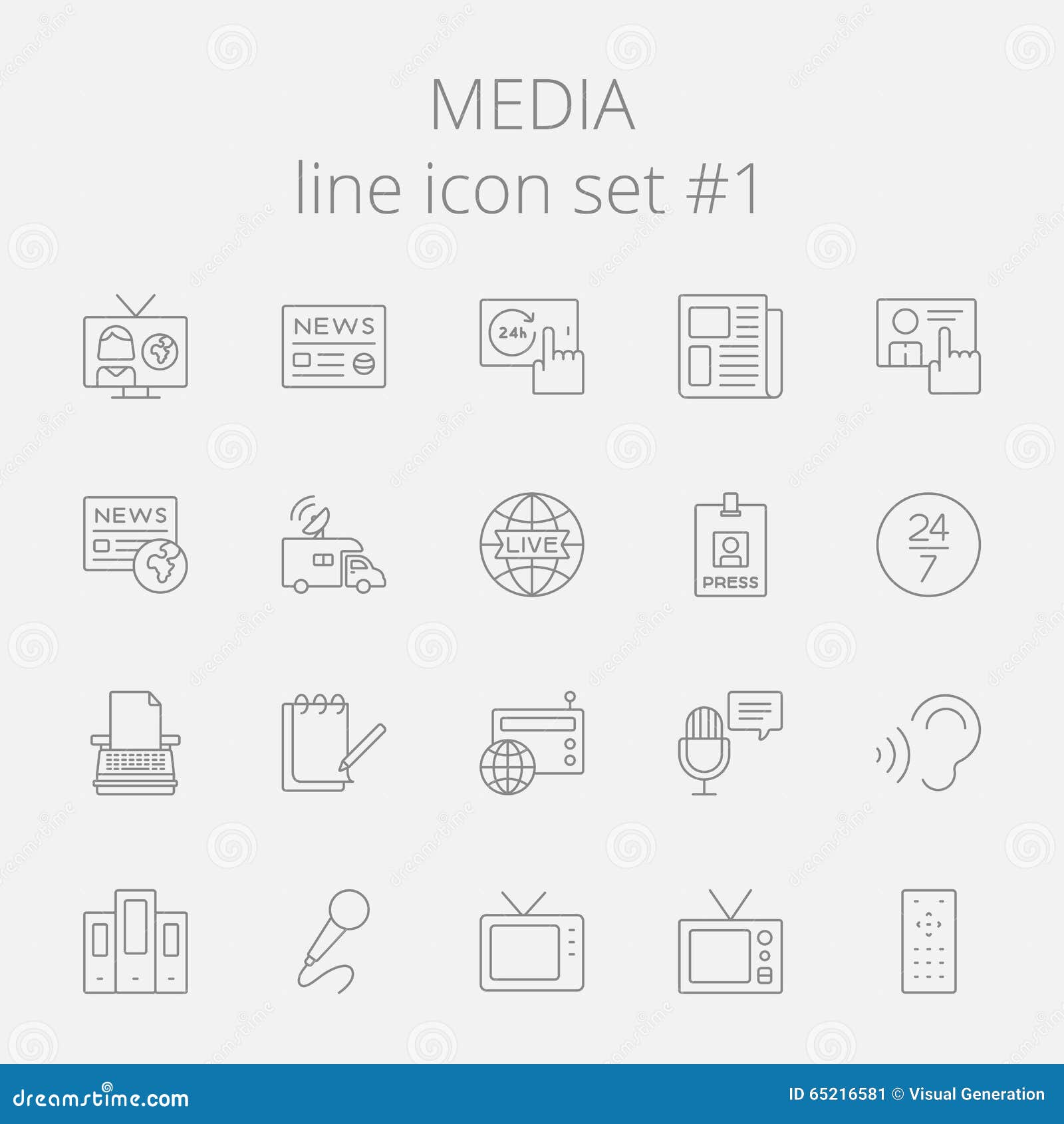 Media icon set stock vector. Illustration of news, media - 65216581
