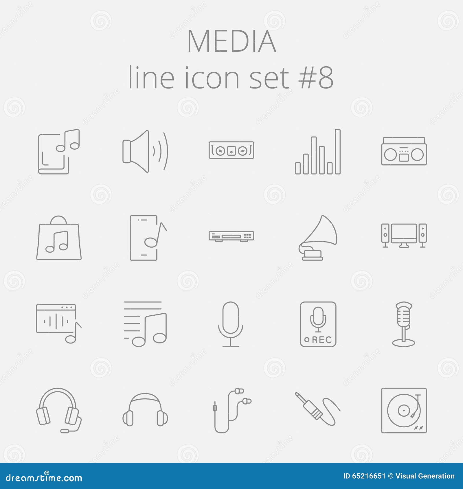 Media icon set stock vector. Illustration of icon, outline - 65216651