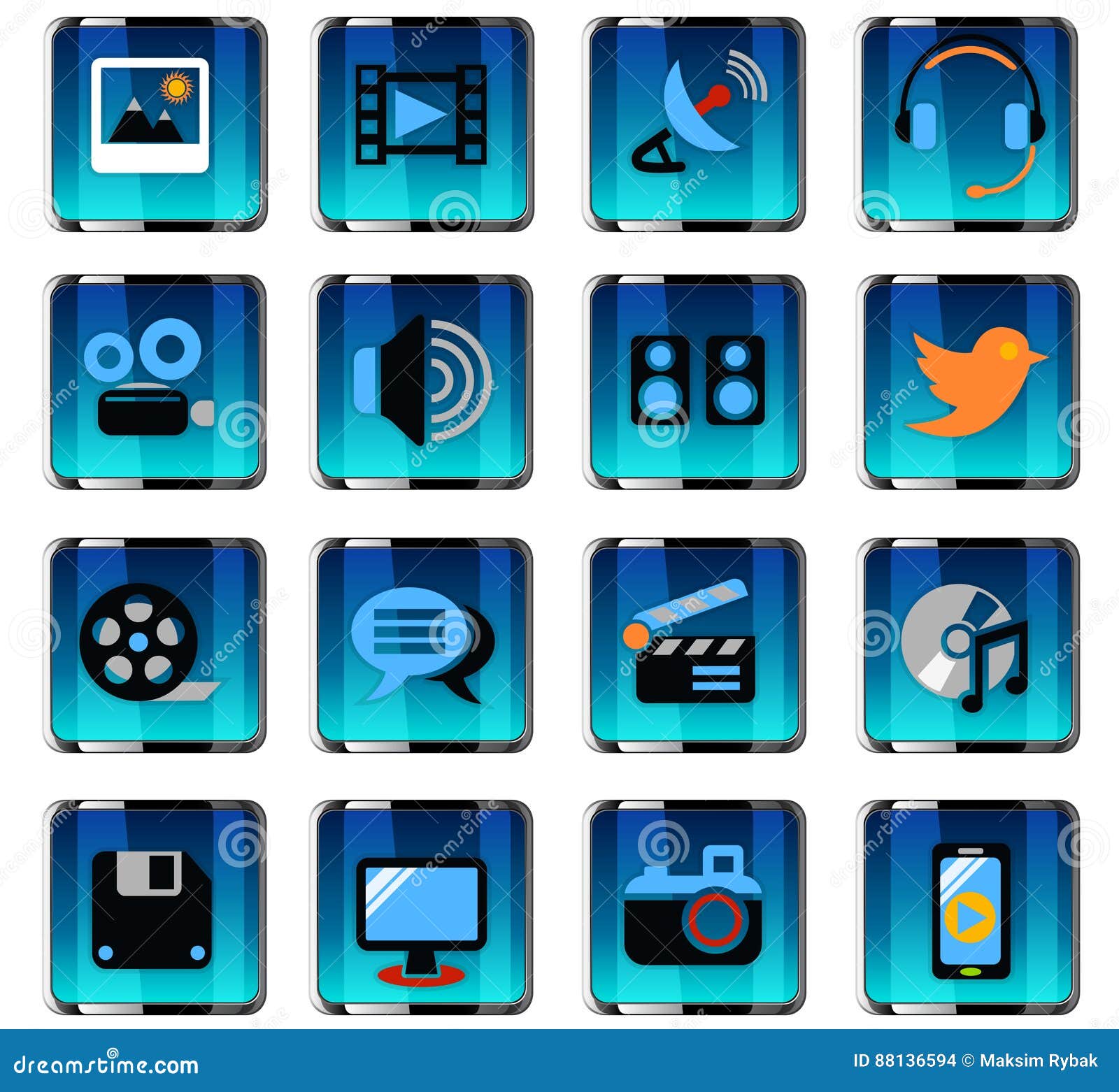 Media icon set stock illustration. Illustration of icon - 88136594