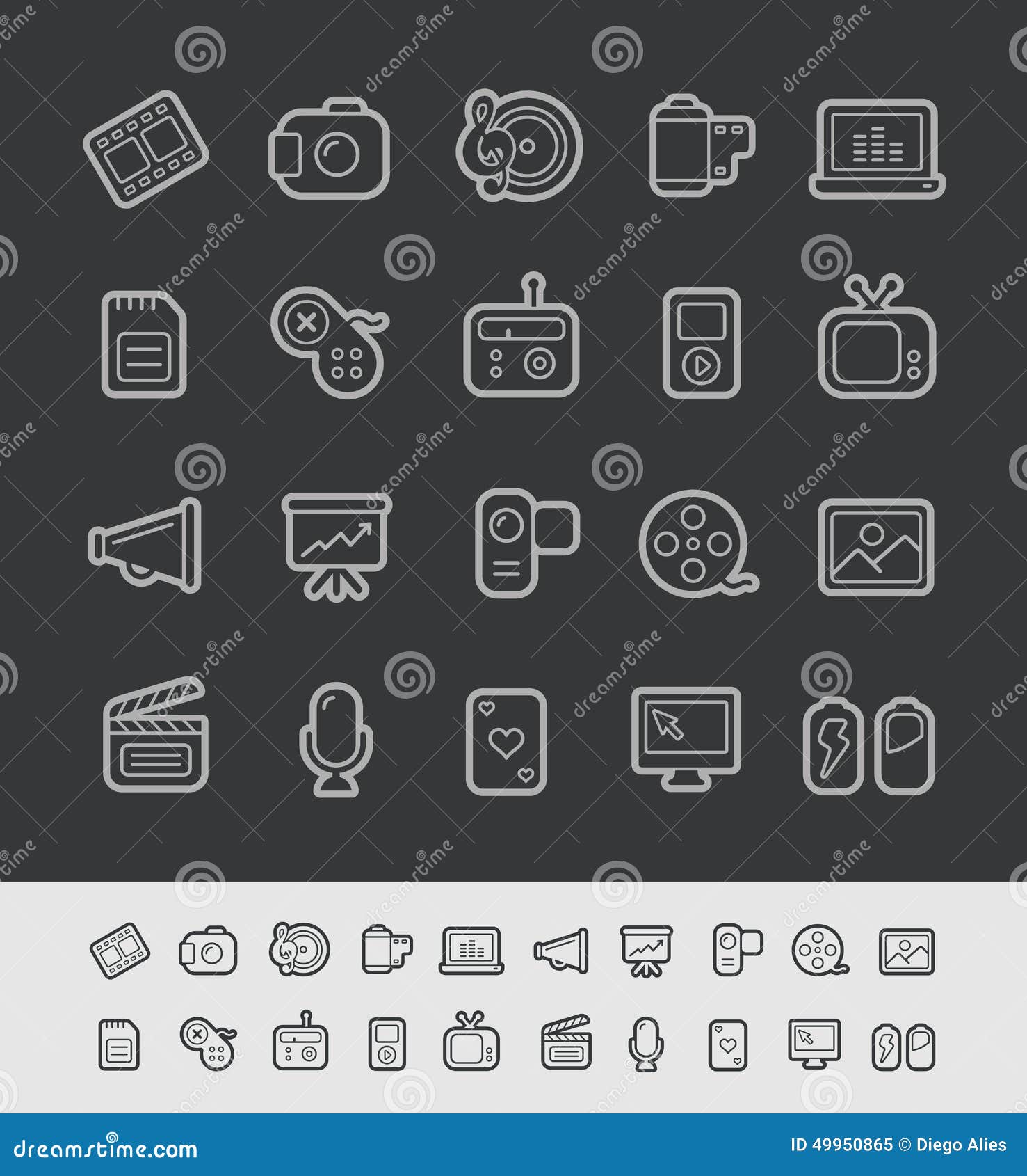 Media Icons // Black Line Series Stock Vector - Illustration of ...