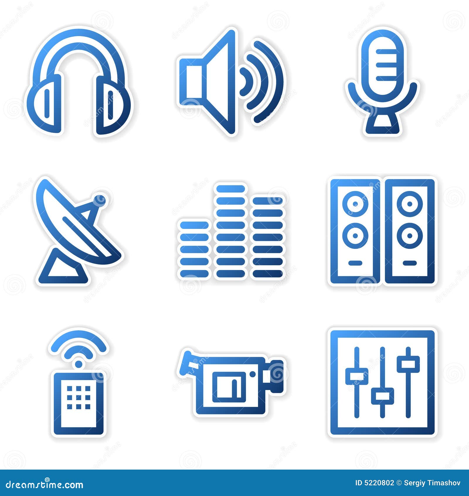 Media icons, blue series stock vector. Illustration of multimedia - 5220802