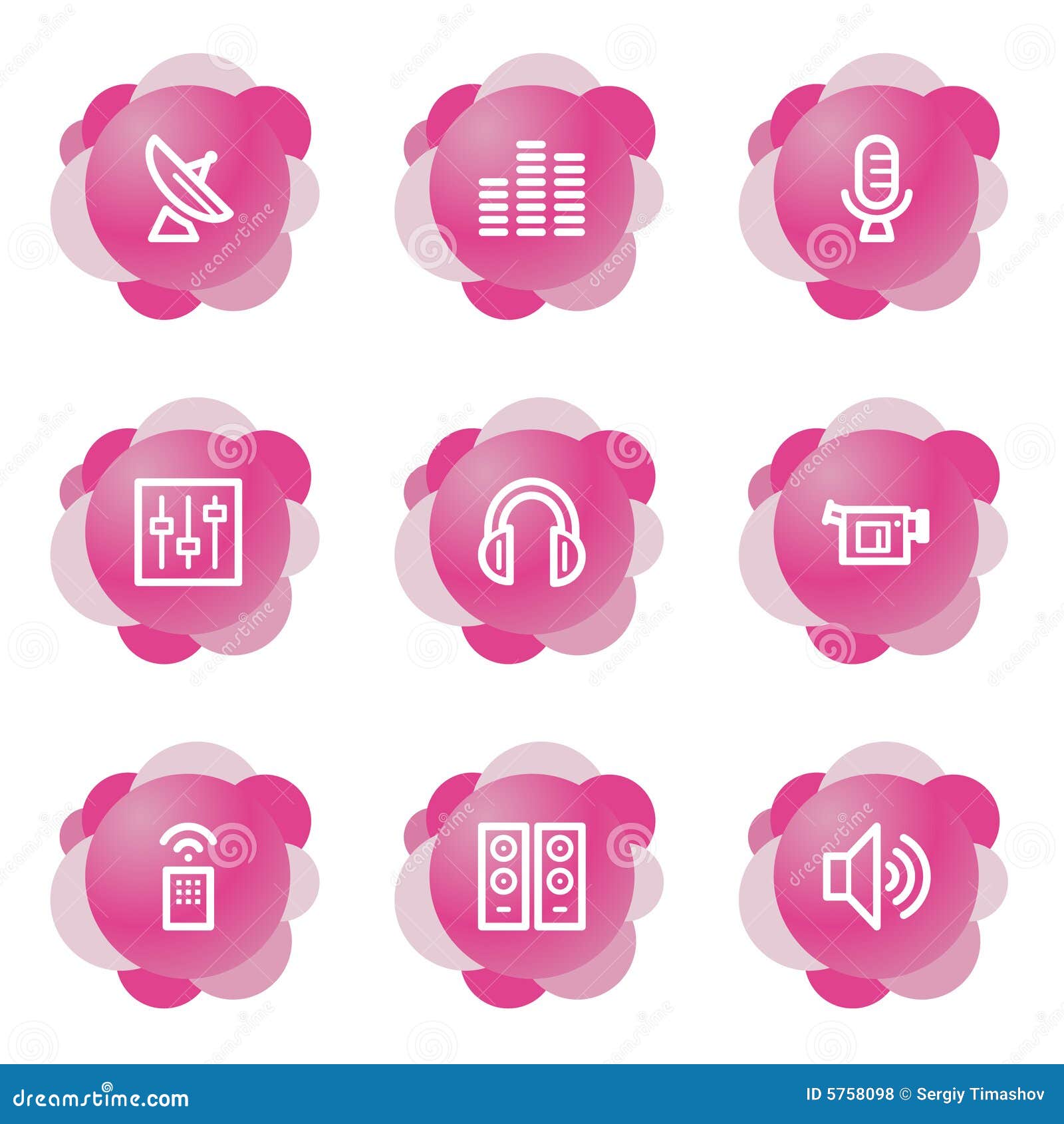 Media icons, pink series stock vector. Illustration of mixer - 5758098