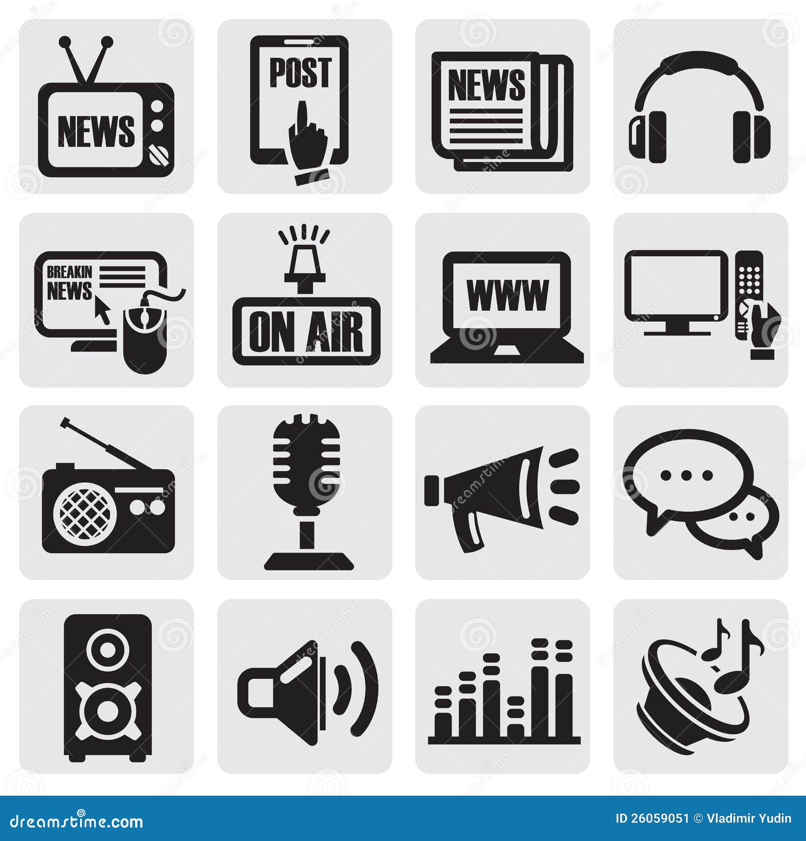 Media icons set stock vector. Illustration of news, icon - 26059051