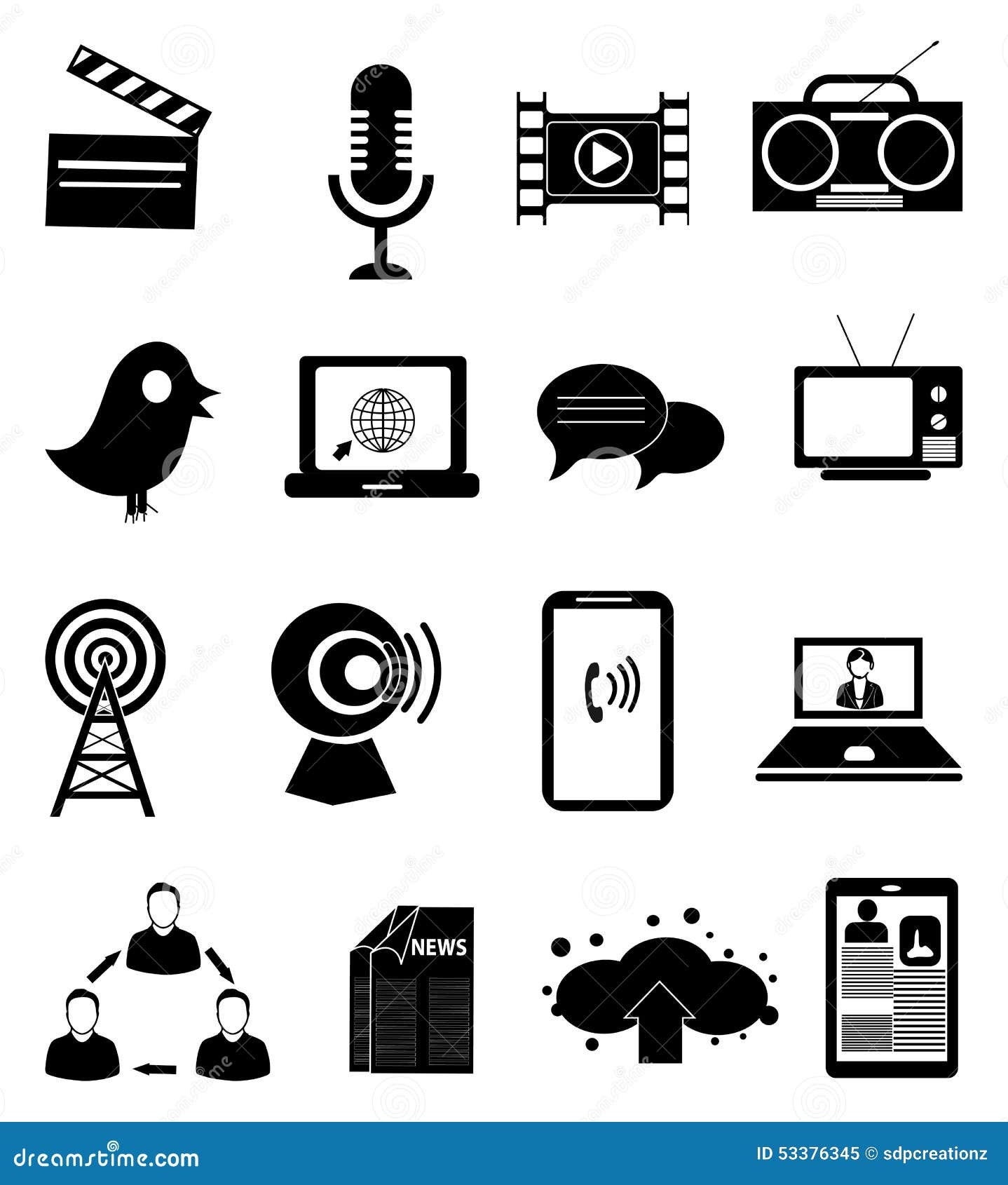 Media icons set stock vector. Illustration of communication - 53376345