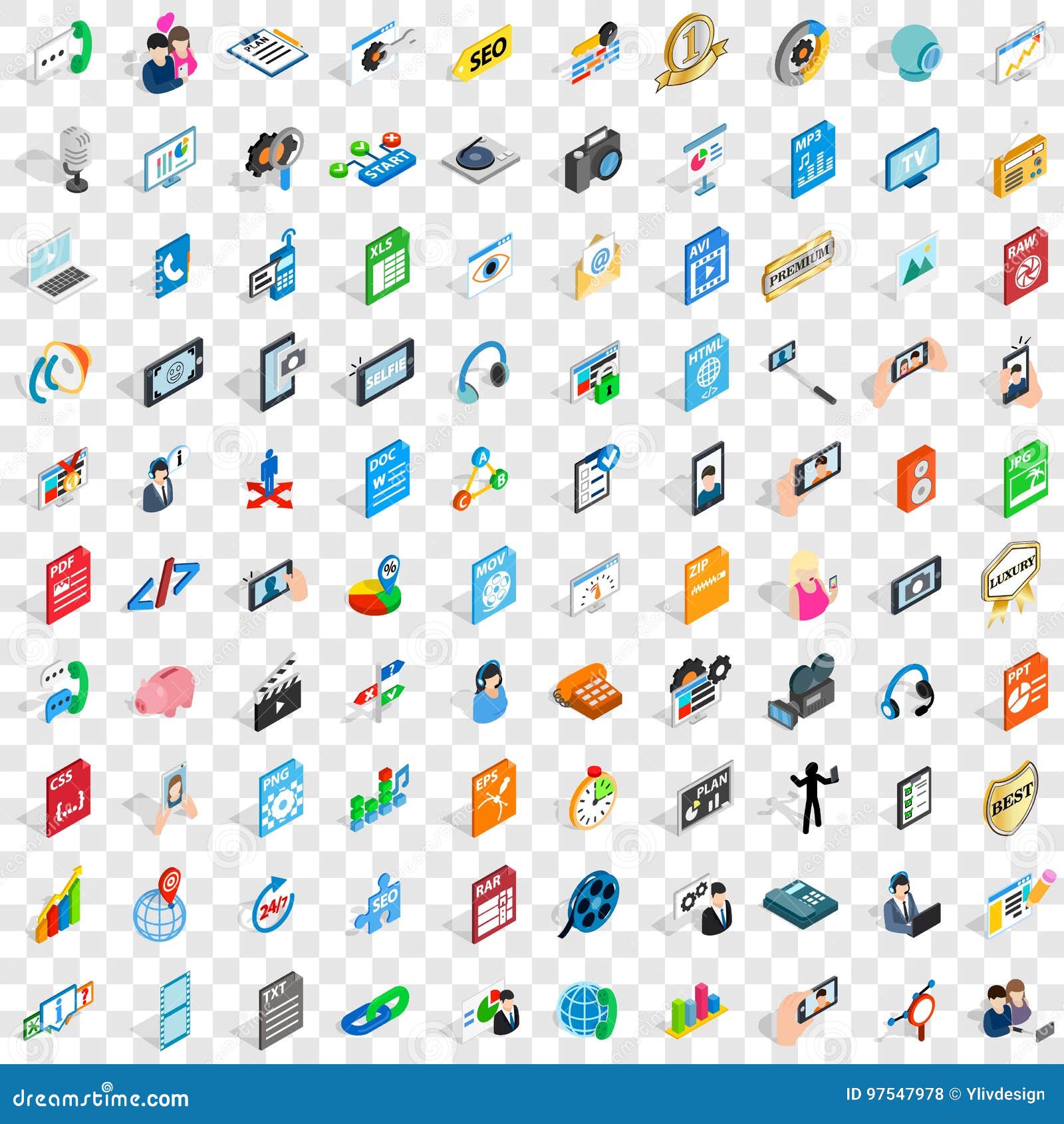 100 Media Icons Set, Isometric 3d Style Stock Vector - Illustration of ...