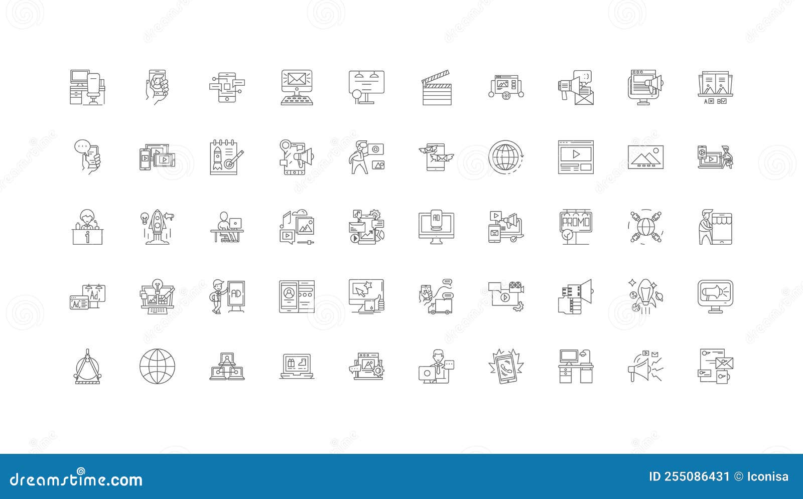Media Ideas, Linear Icons, Line Signs Set, Vector Collection Stock ...