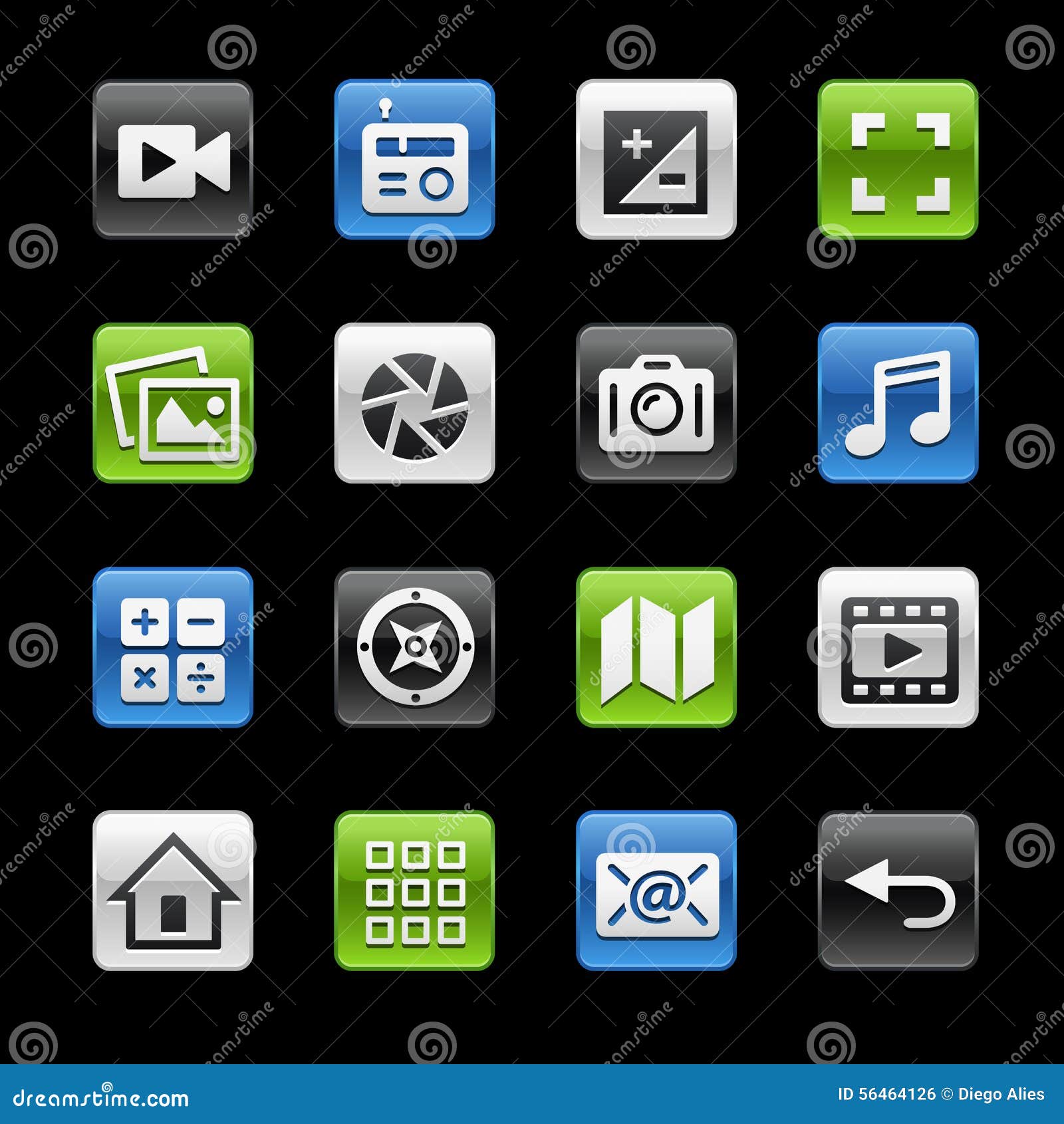 Media Interface Glossy Buttons Stock Vector - Illustration of compass ...