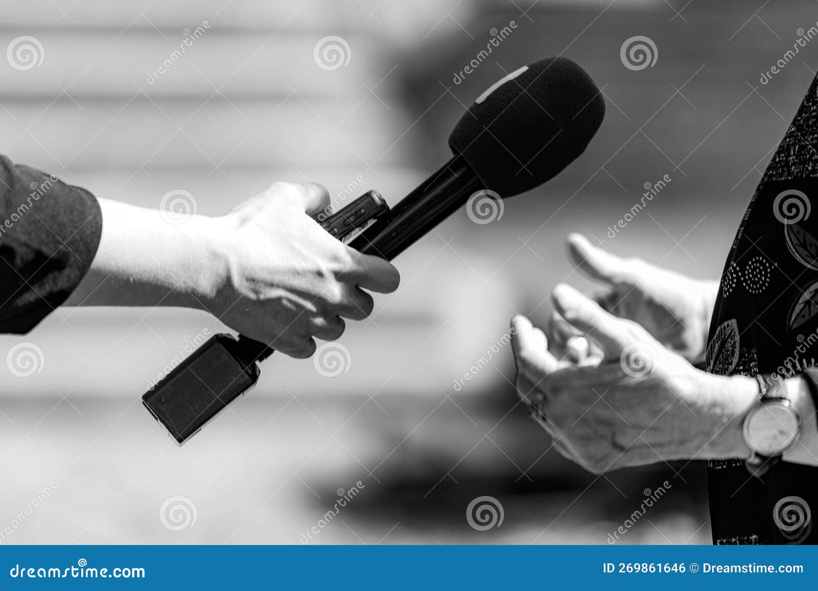 Media Interview Outdoors stock photo. Image of reportage - 269861646