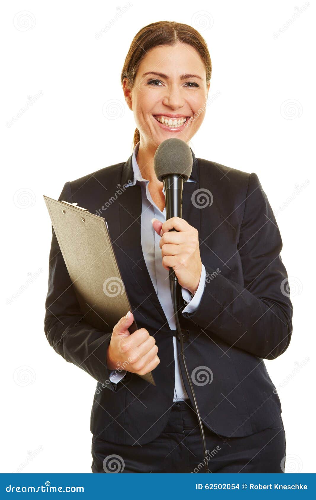 Media Journalist with Microphone Stock Photo - Image of cutout ...