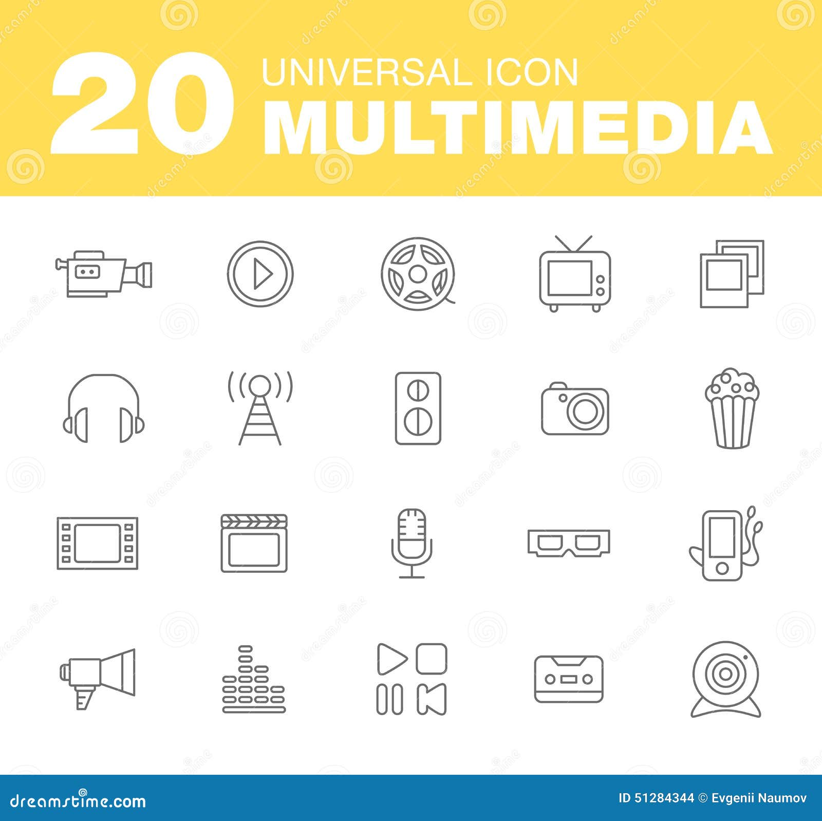 Media or Multimedia Icon Set Stock Vector - Illustration of film, love ...
