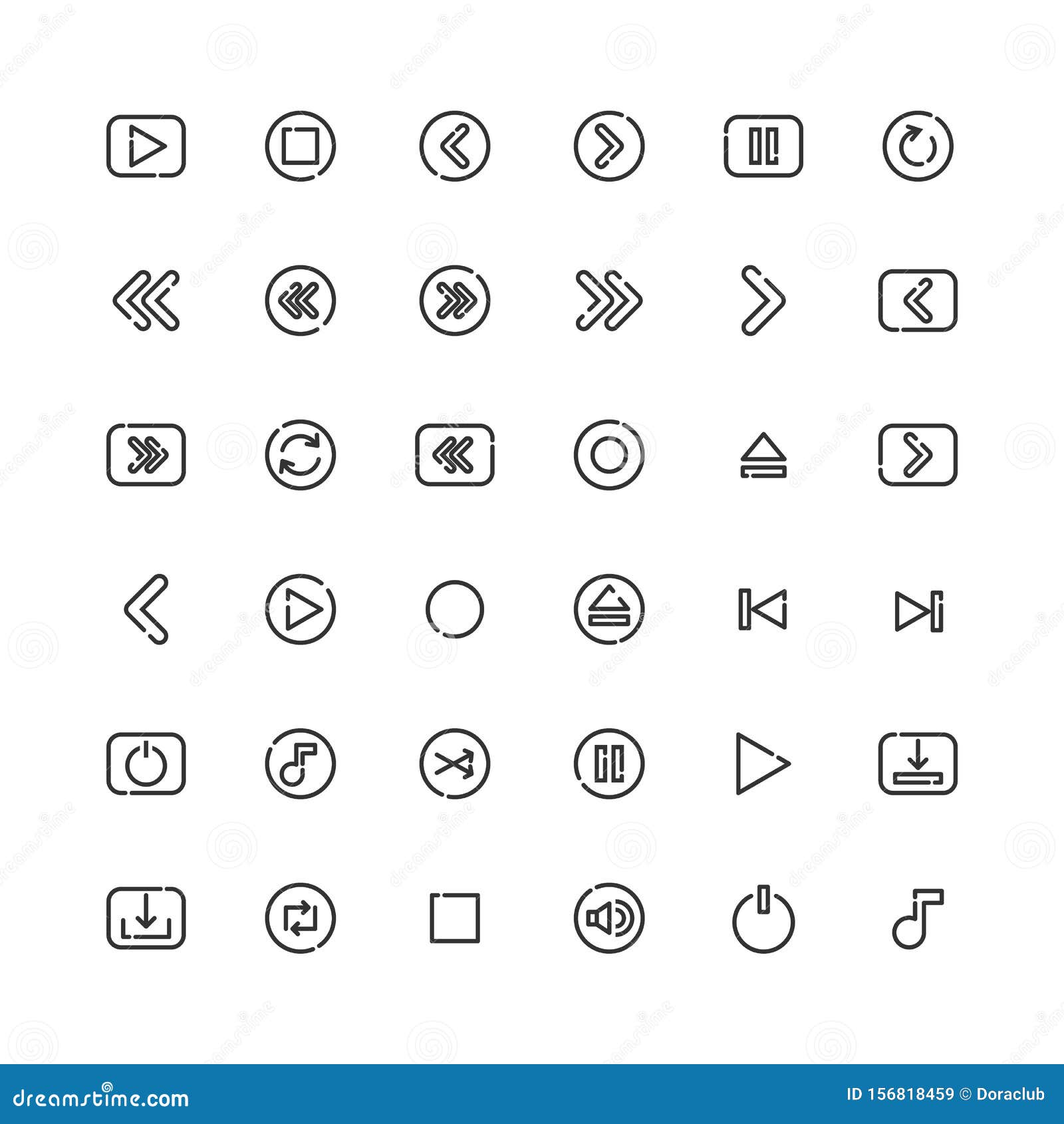 Media outline icon set. stock vector. Illustration of rewind - 156818459