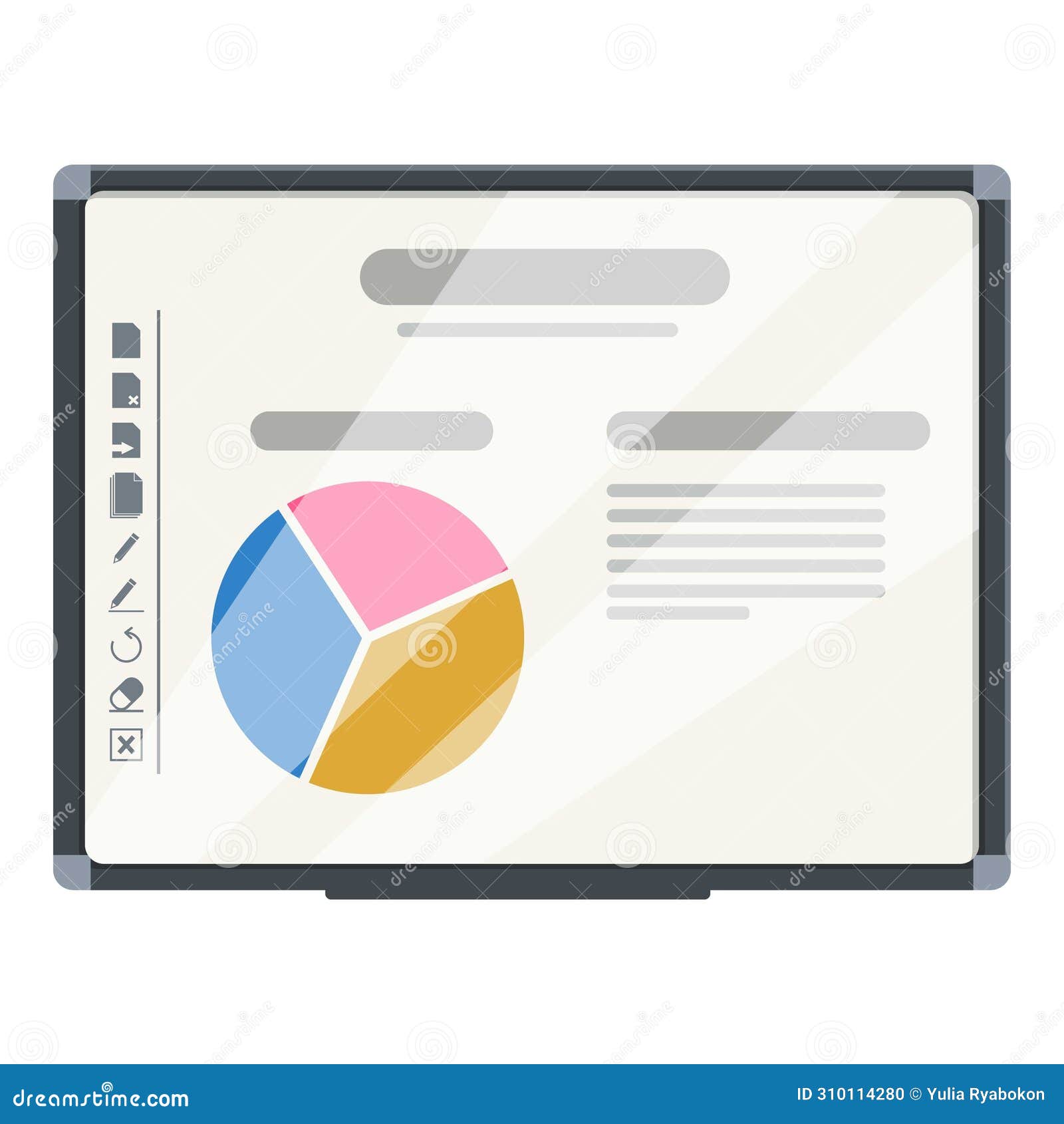 Media Pie Chart Monitor Icon Cartoon Vector. Interactive Board Stock ...
