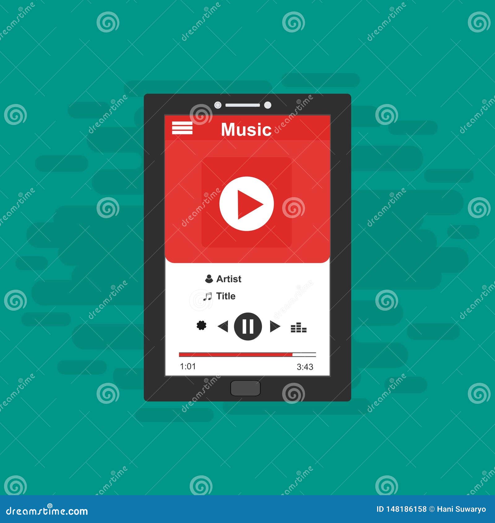 Media Player Application, App Template with Flat Design Style for ...