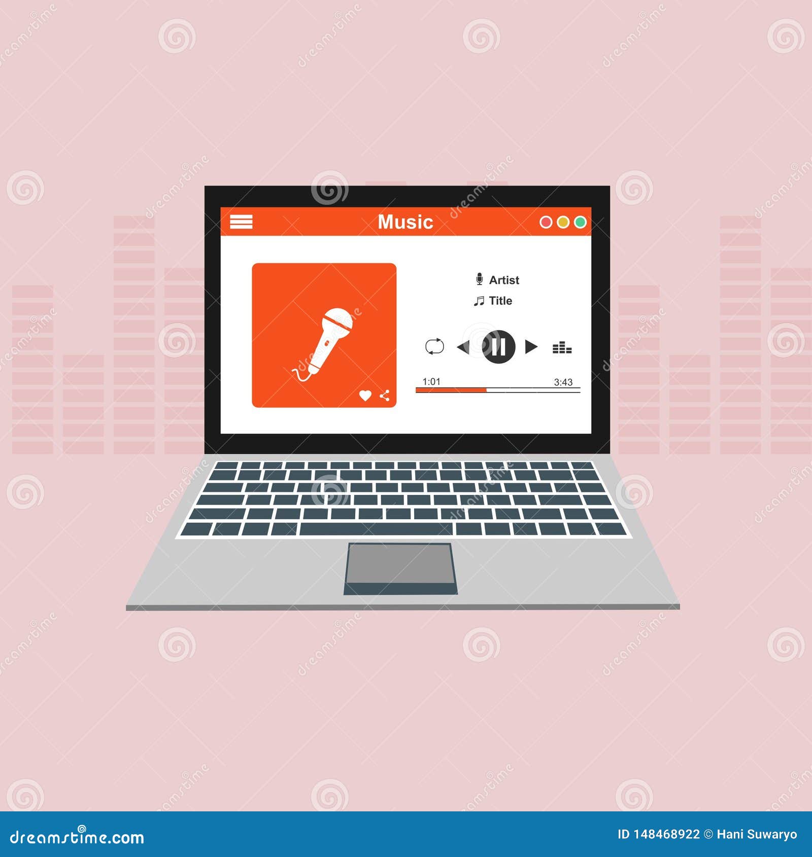 Media Player Application, App Template with Flat Design Style for ...