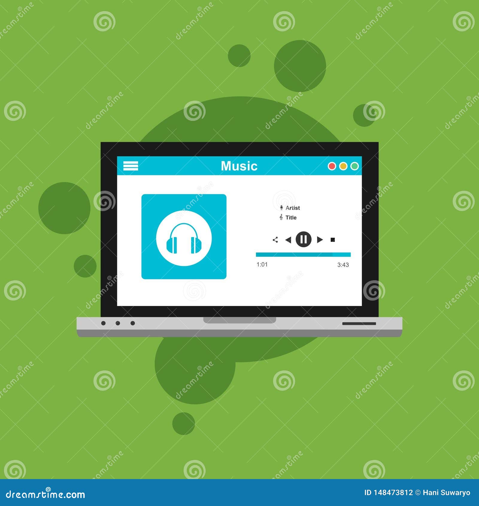 Media Player Application, App Template with Flat Design Style for ...
