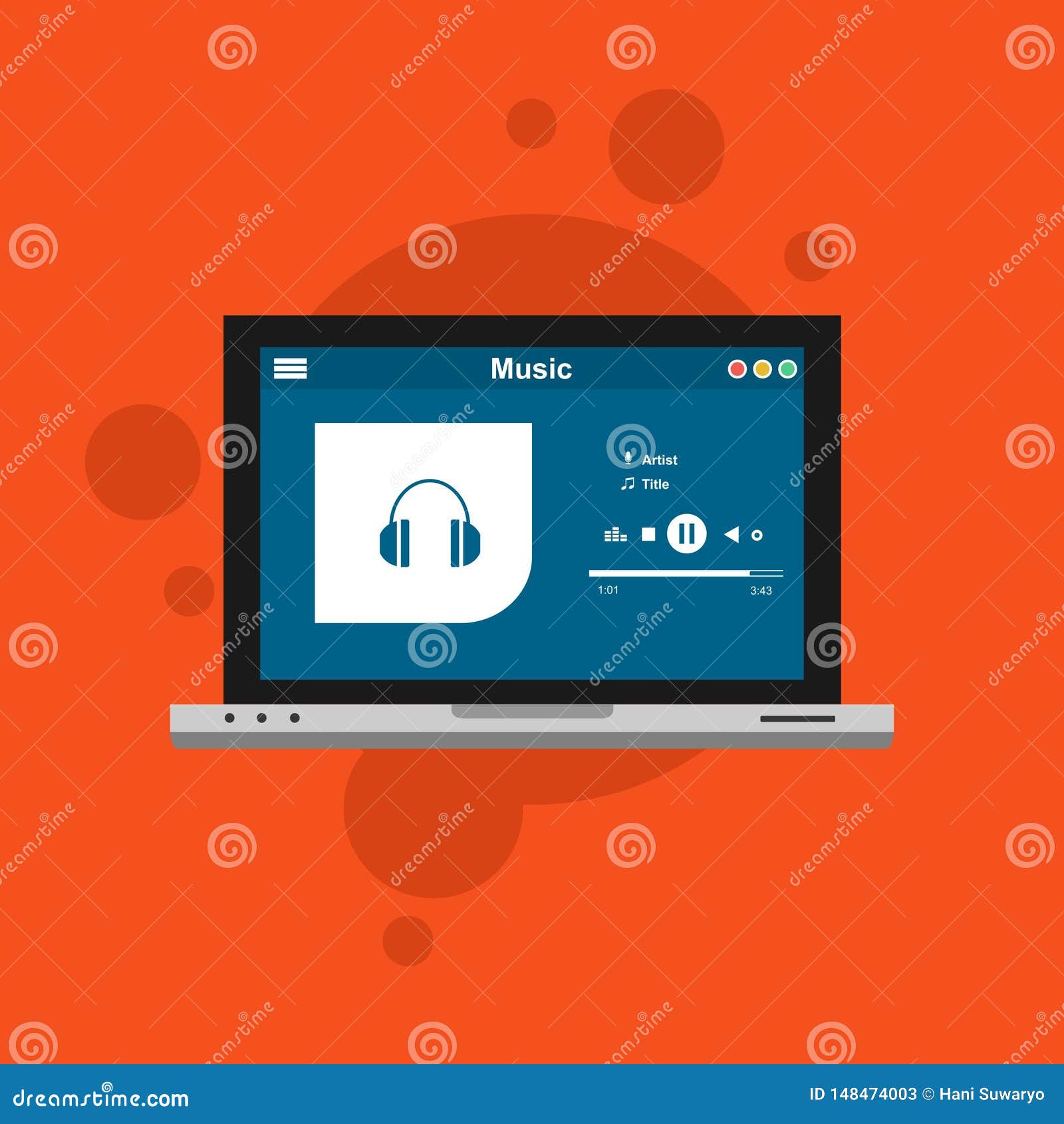 Media Player Application, App Template with Flat Design Style for ...
