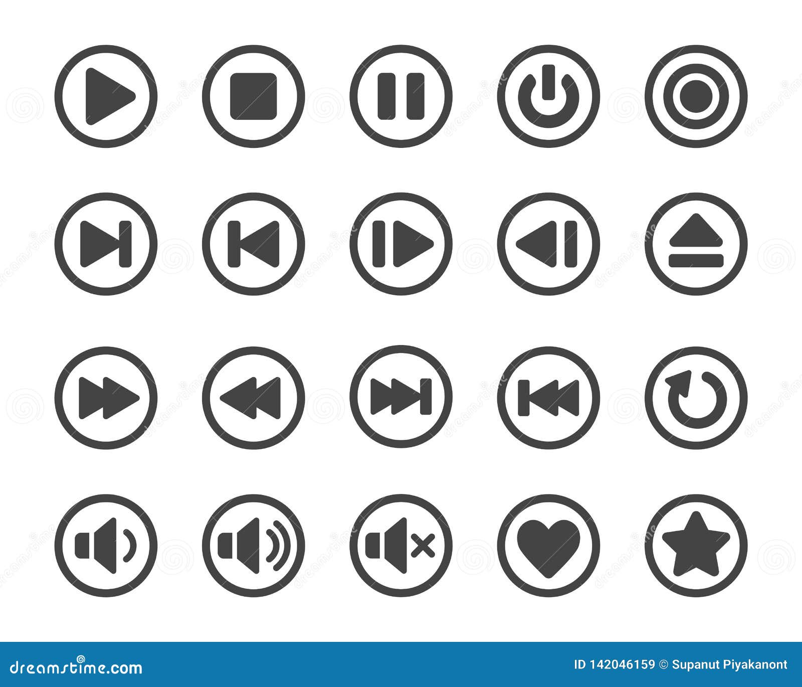 Player Button Set Icons Sign, Play Button Signs, Video Audio Player ...