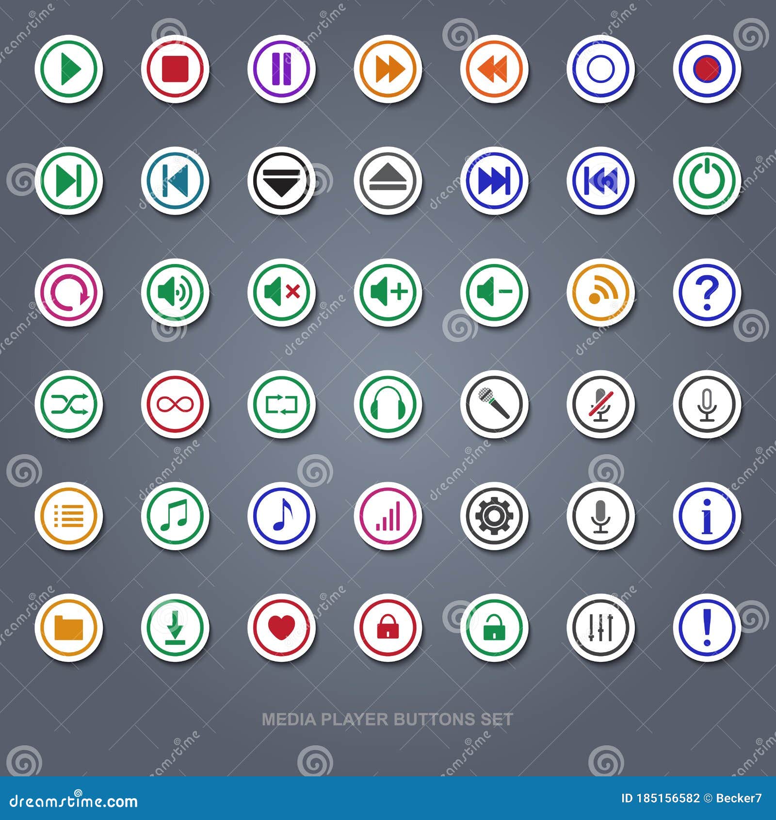 Media Player Buttons Sticker Icons Stock Vector - Illustration of ...