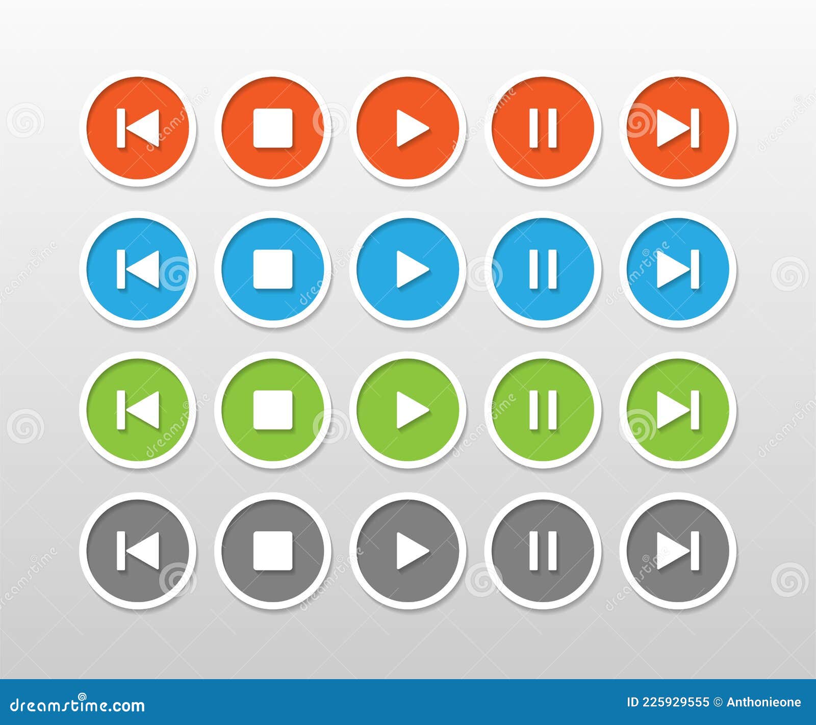Media Player Control Button in Circle with Different Color Stock Vector ...