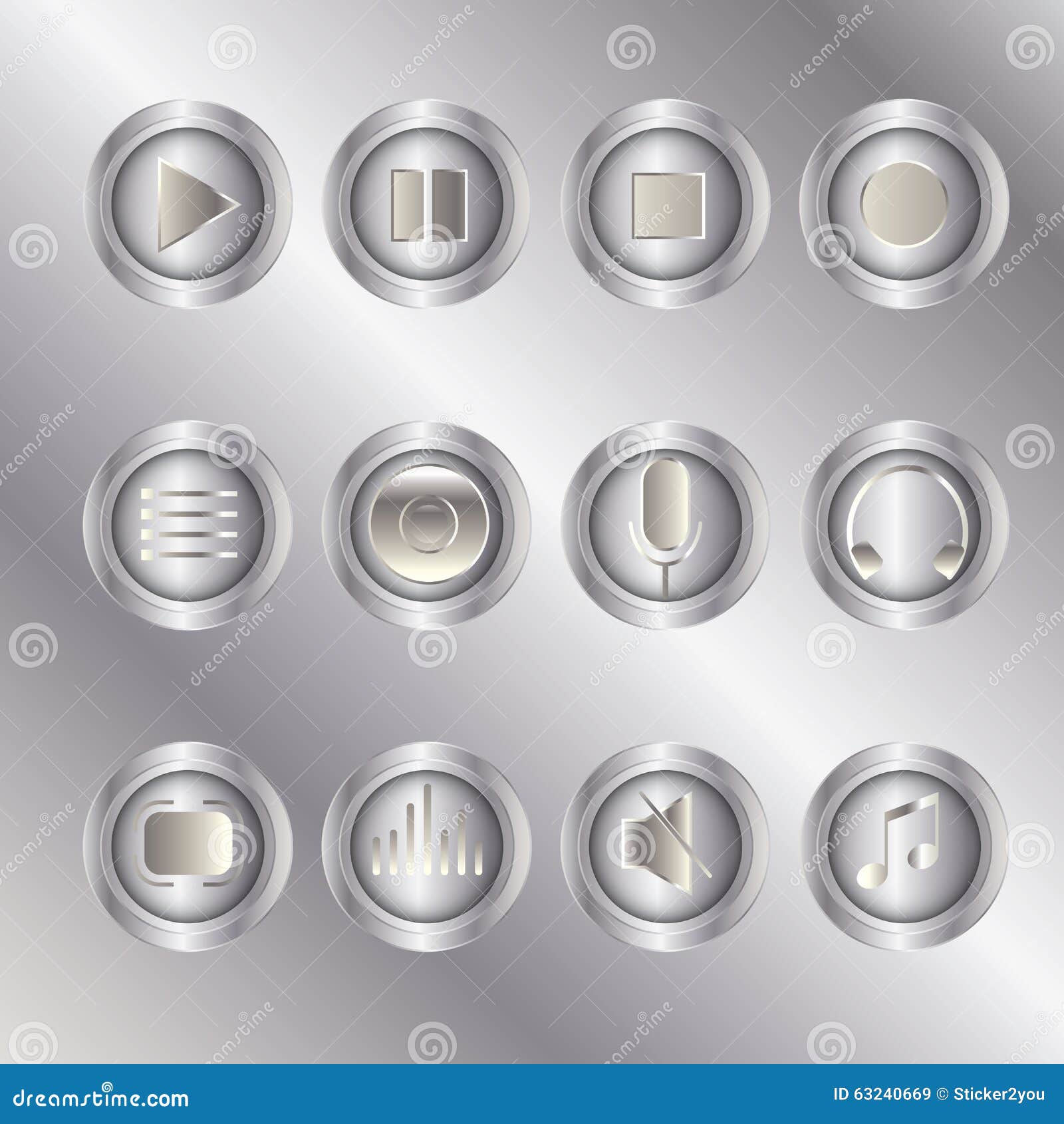 Media Player Control Button Ui Icon Set. Stock Vector - Illustration of ...