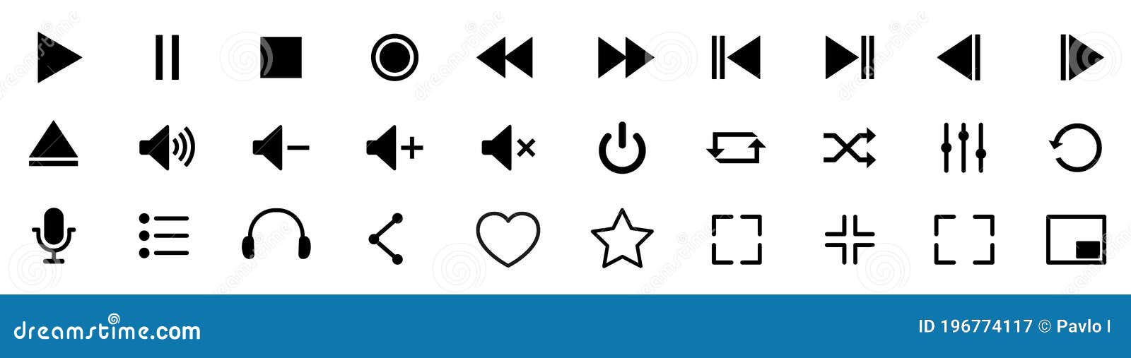 Media Player Control Icon Set, Interface Multimedia Symbols and Audio ... Media Player Control Icon Set, Interface Multimedia Symbols and Audio ...