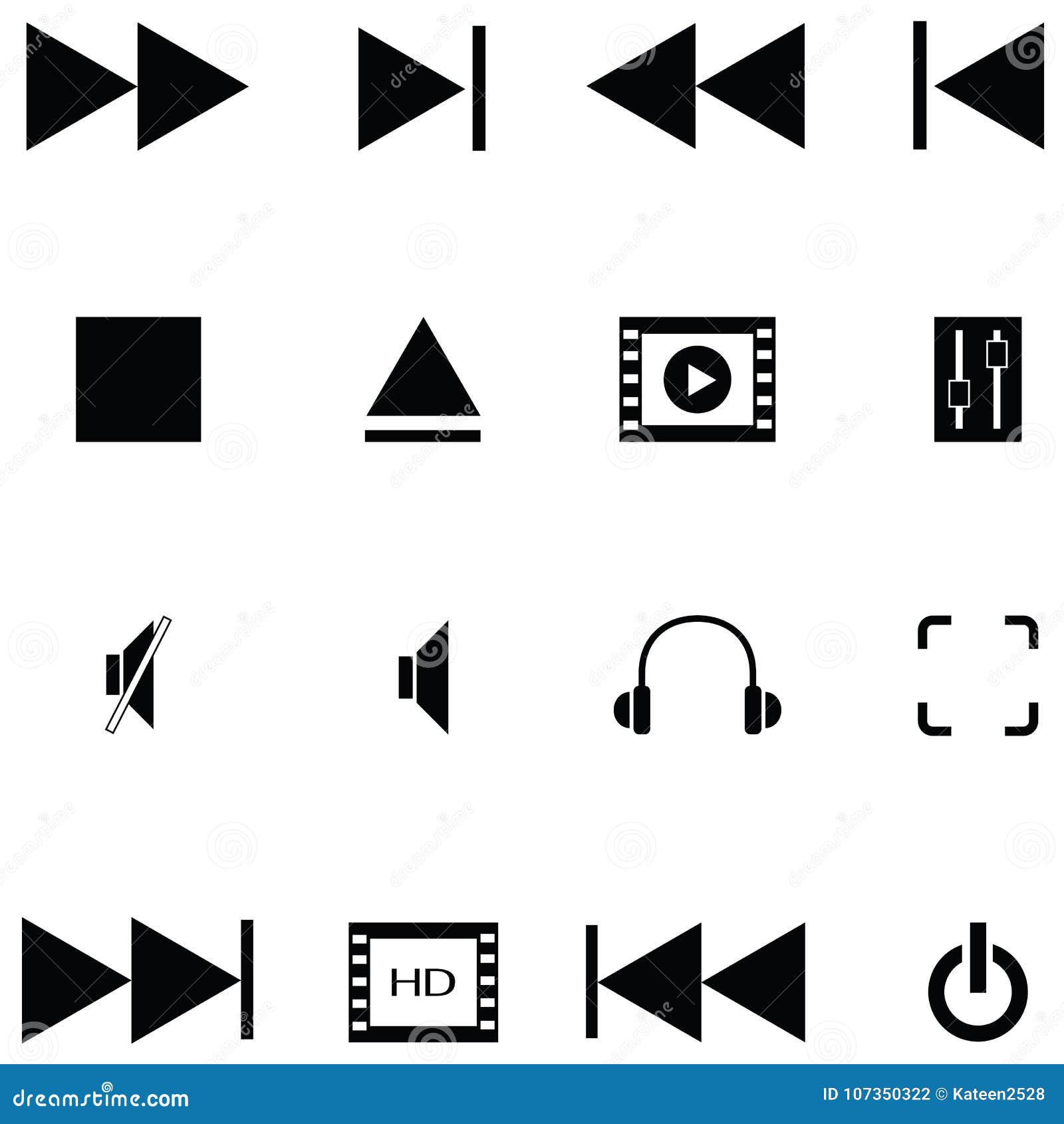 Media player icon set stock vector. Illustration of design - 107350322