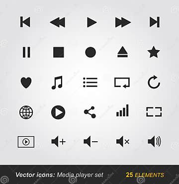 Media player icons set stock vector. Illustration of multimedia - 37467002