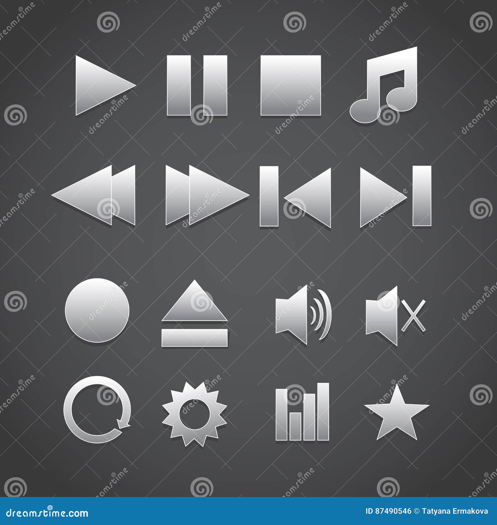 Media player icons. Vector stock vector. Illustration of button - 87490546