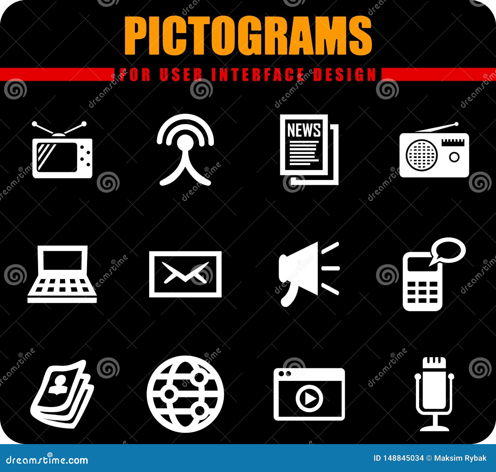 Media icons set stock vector. Illustration of sign, television - 148845034