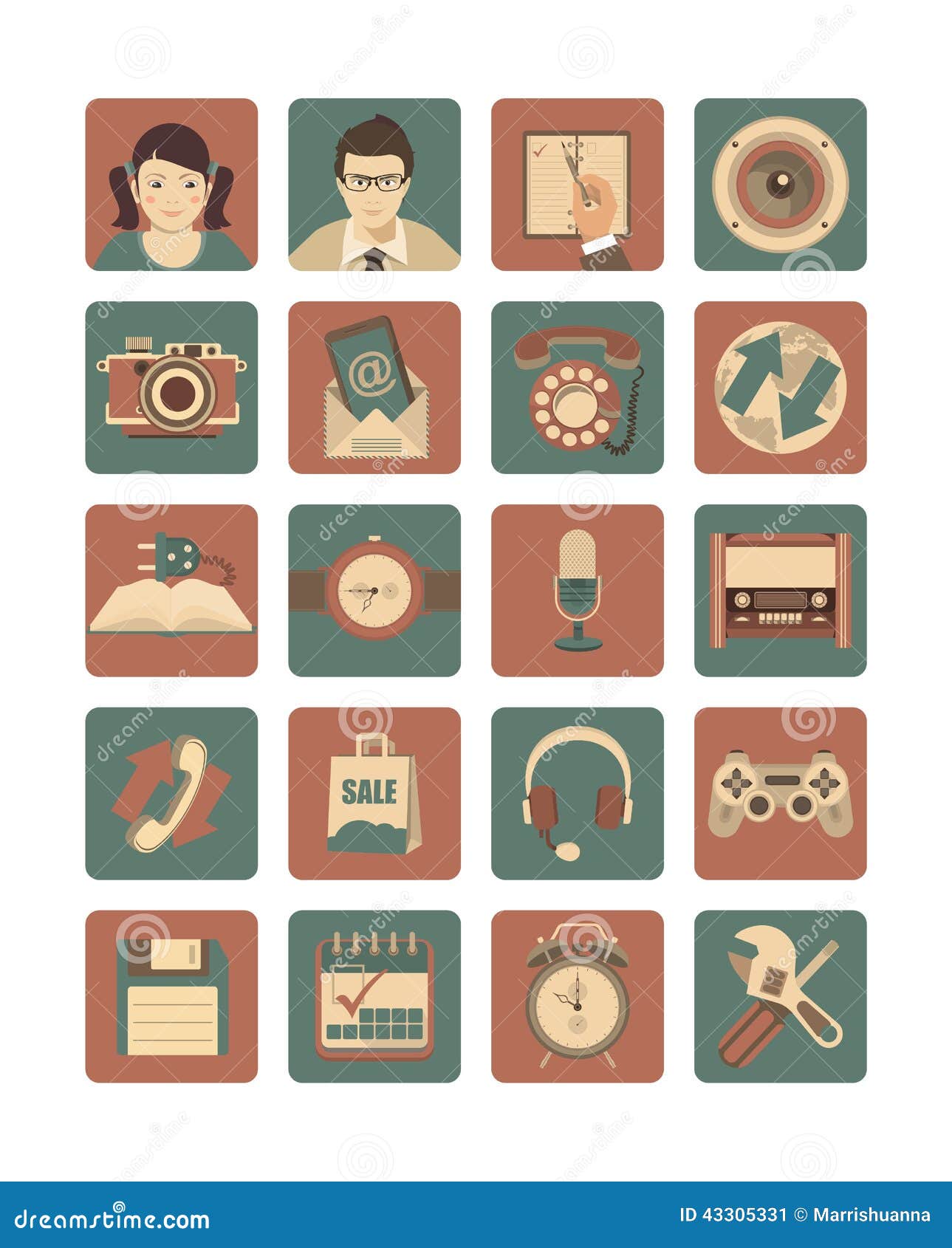 Media Square Icons Set stock vector. Illustration of mail - 43305331