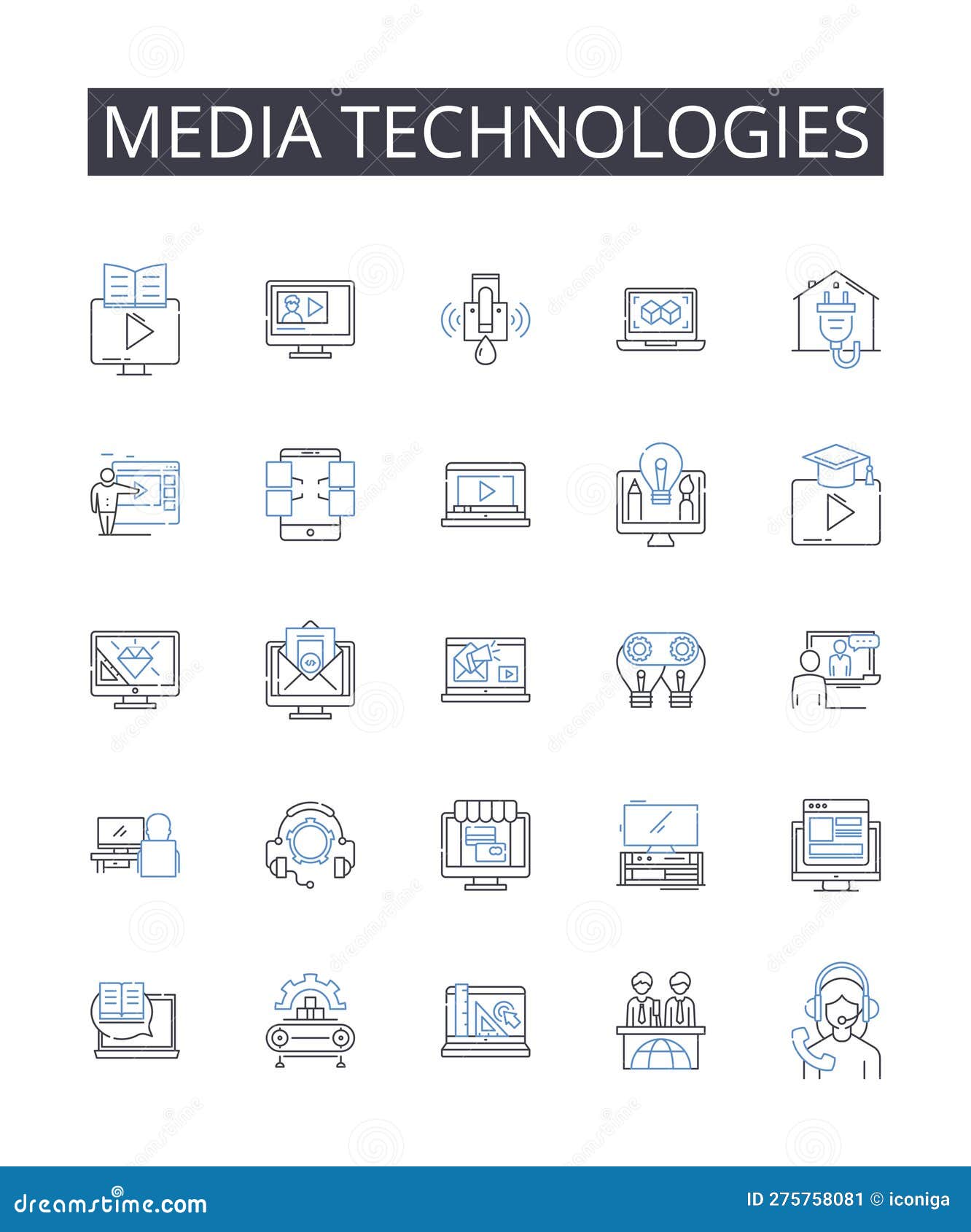Media Technologies Line Icons Collection. Strategy, Analytics ...