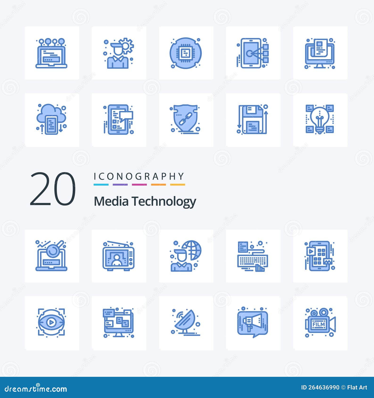 20 Media Technology Blue Color Icon Pack Like Menu Attach Internet Type ...