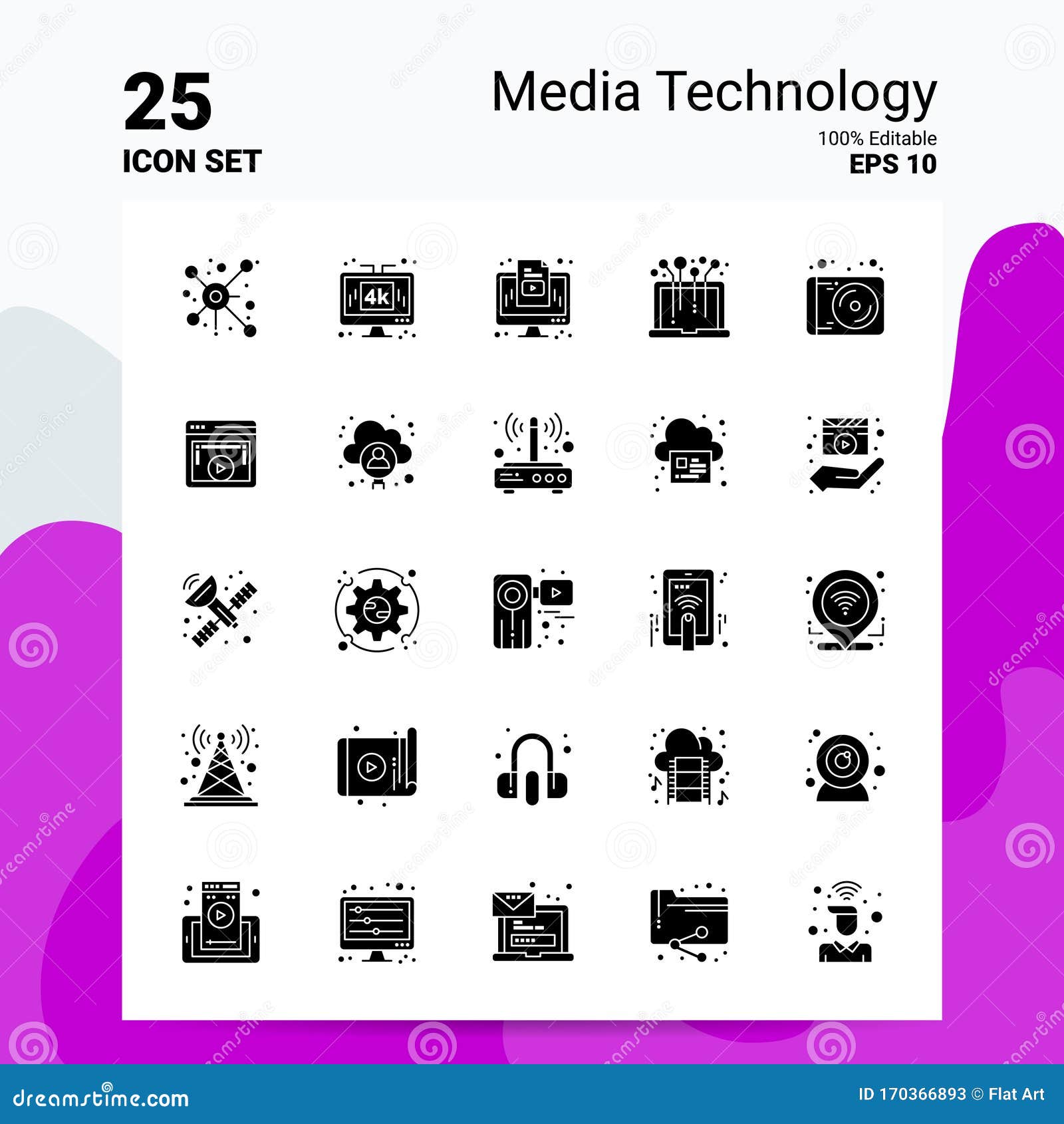 25 Media Technology Icon Set. 100 Editable EPS 10 Files Stock Vector ...