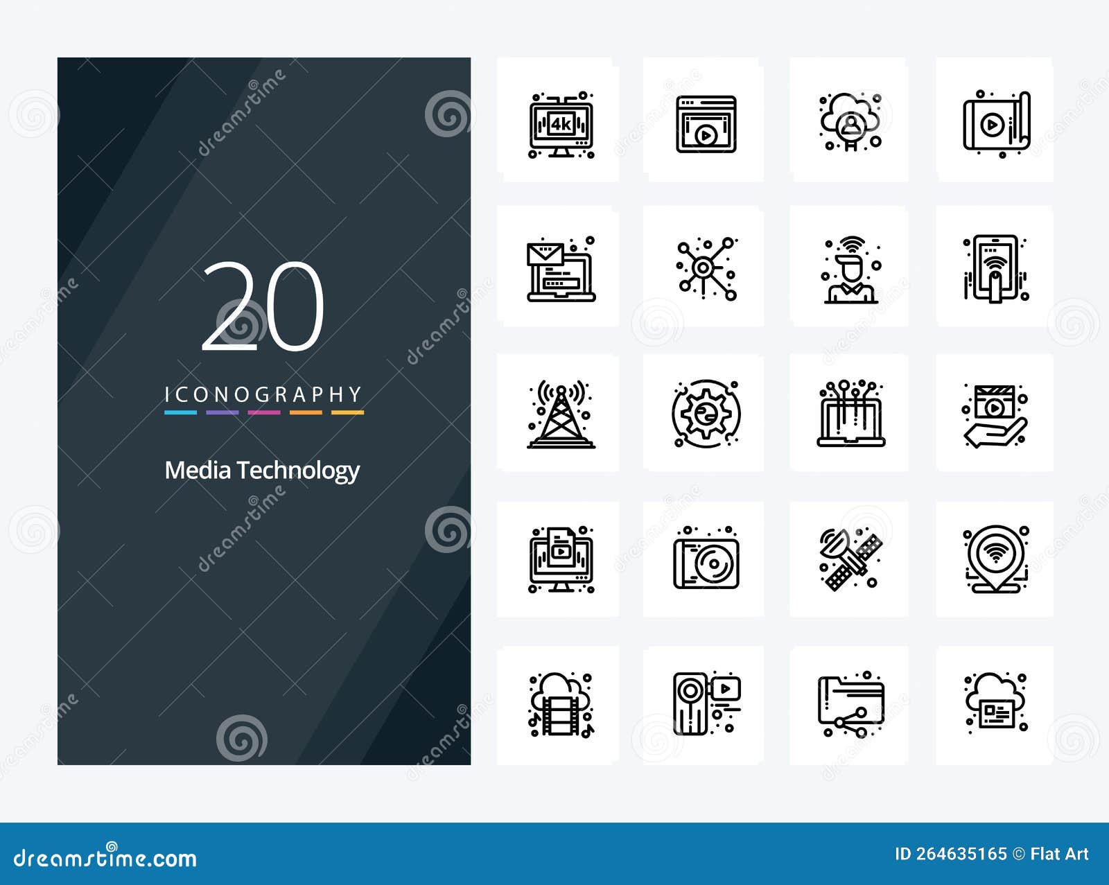 20 Media Technology Outline Icon for Presentation Stock Vector ...