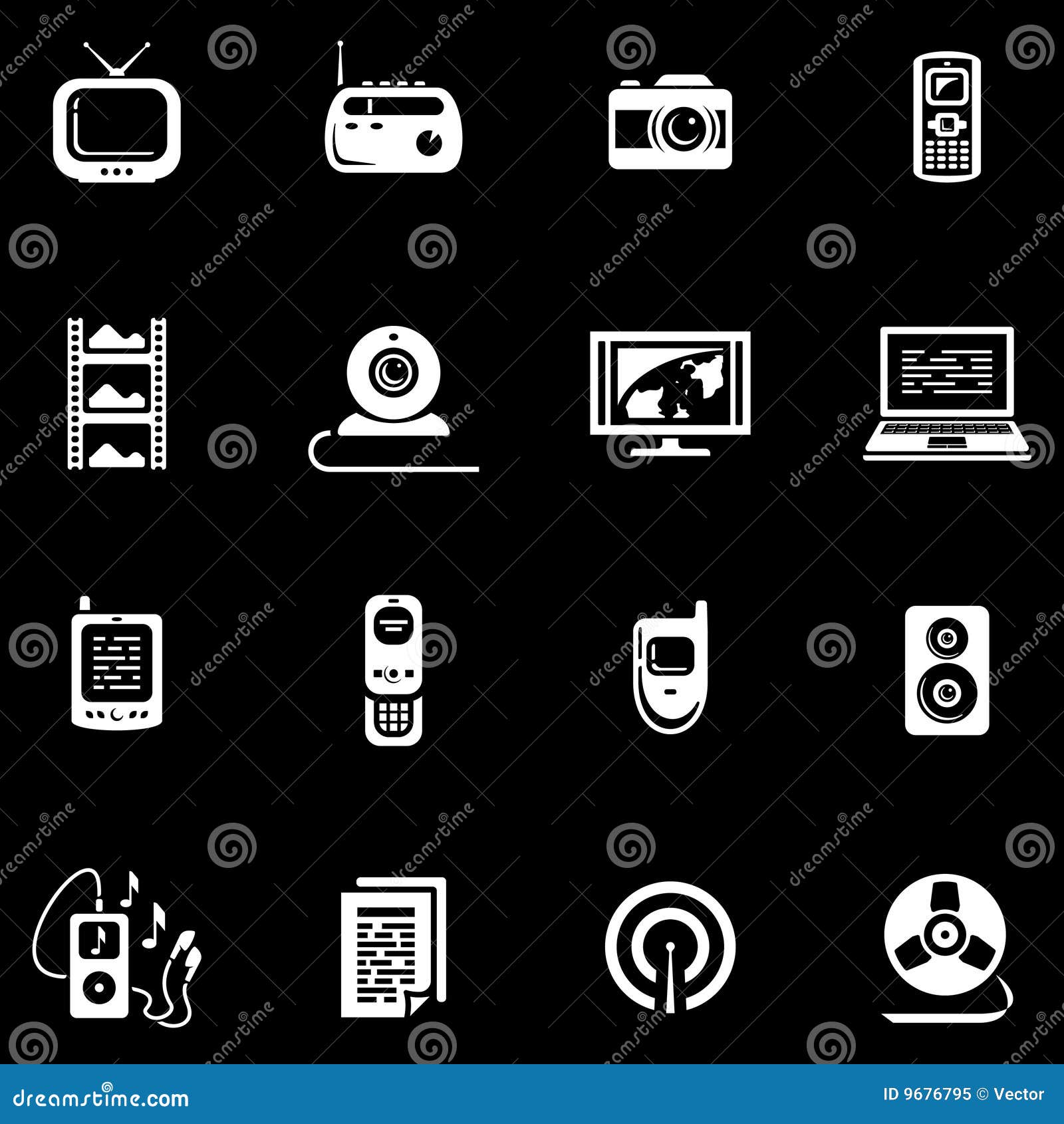 Media - Vector Icons Set stock vector. Illustration of clipart - 9676795
