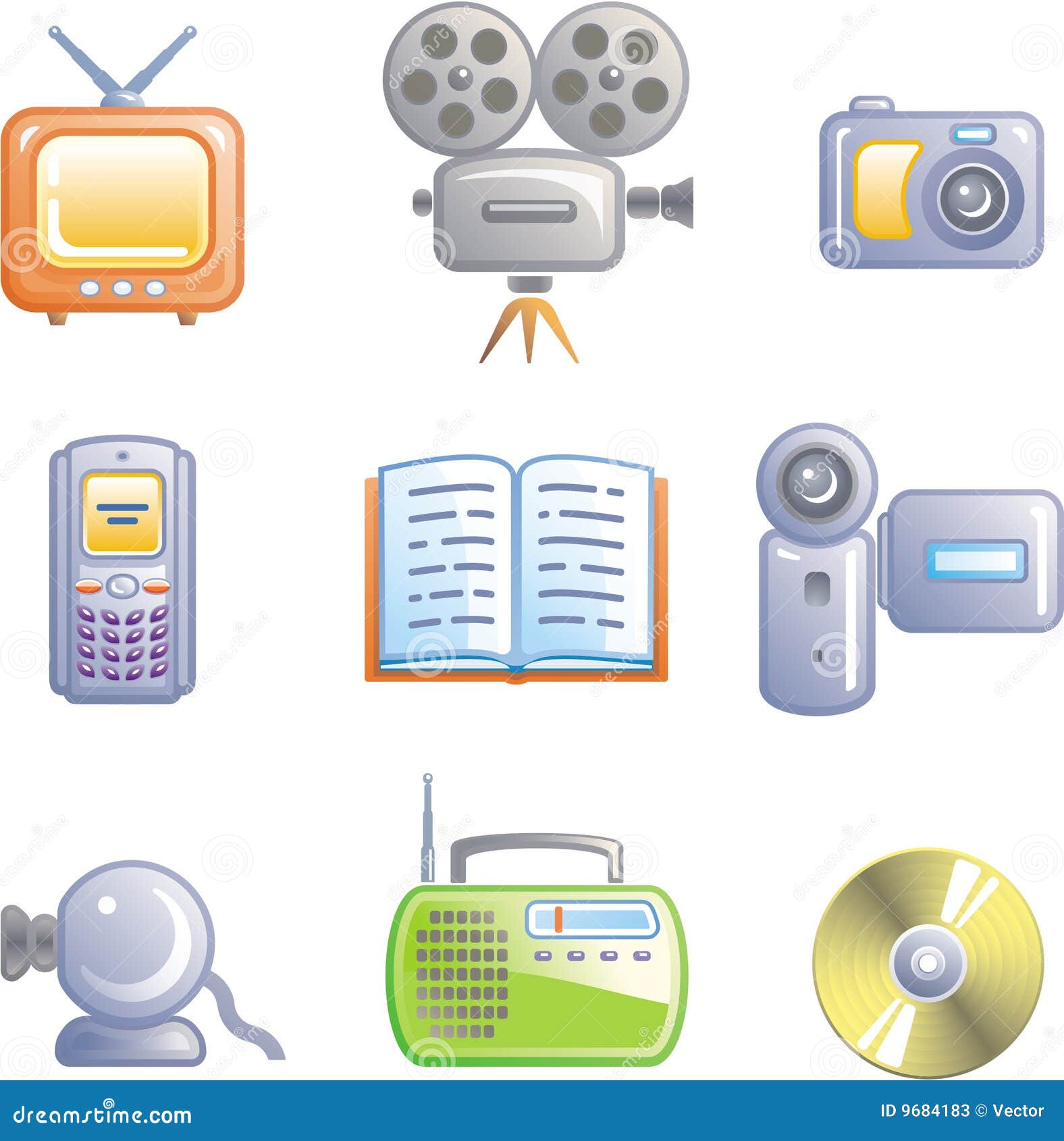 Media - Vector Icons Set stock vector. Illustration of clipart - 9684183