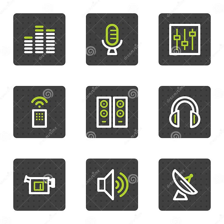 Media Web Icons, Grey Square Buttons Series Stock Vector - Illustration ...