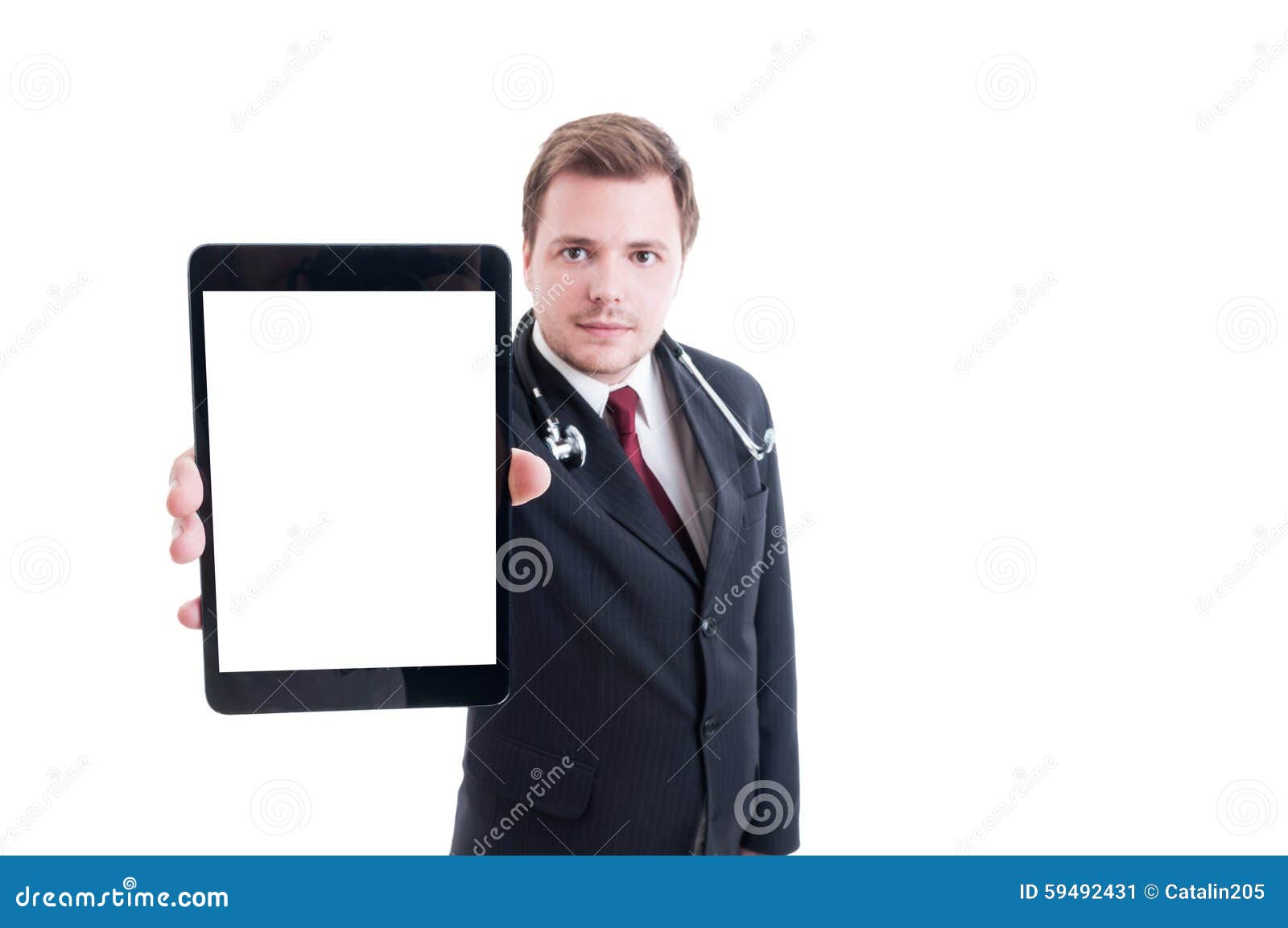 Medic or Doctor Showing Tablet with Empty White Screen Display Stock ...