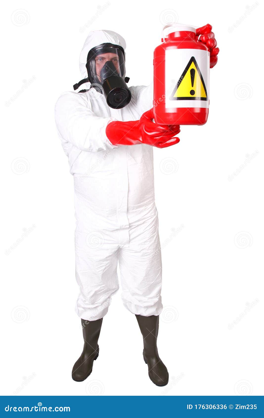 Medic in Hazardous Materials Protective Suit with Red Box for Hazardous ...