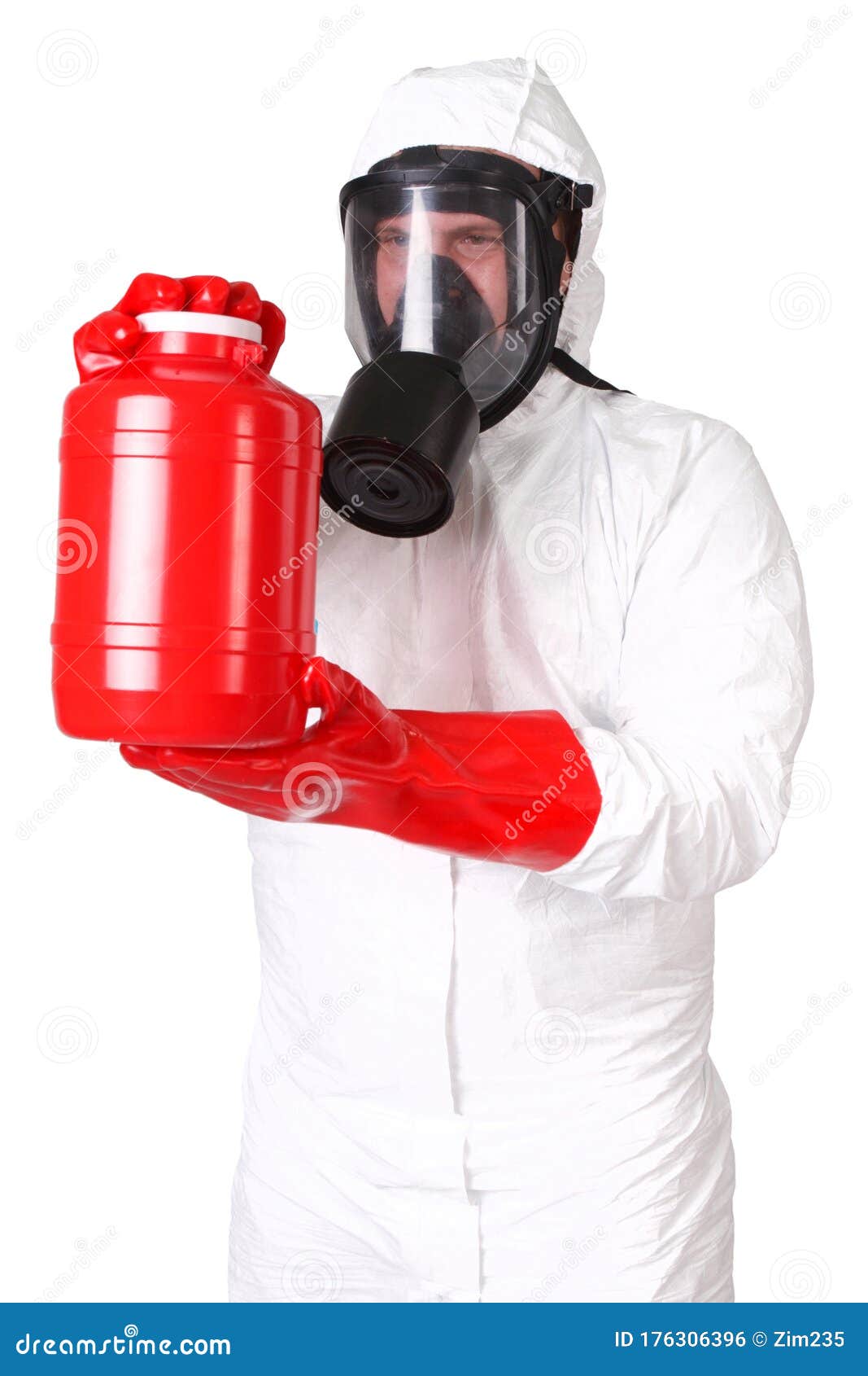Medic in Hazardous Materials Protective Suit with Red Box for Hazardous ...