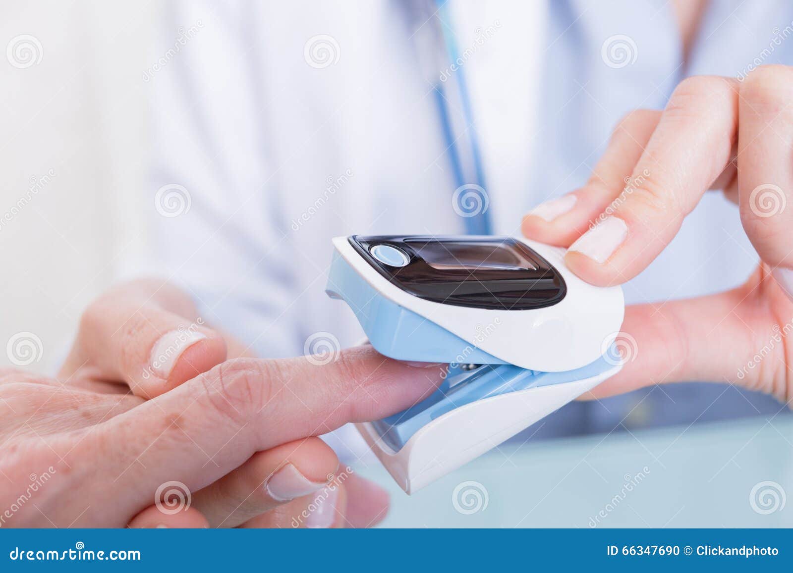 Medic and Patient Using Finger Pulse Oximeter Stock Photo - Image of ...