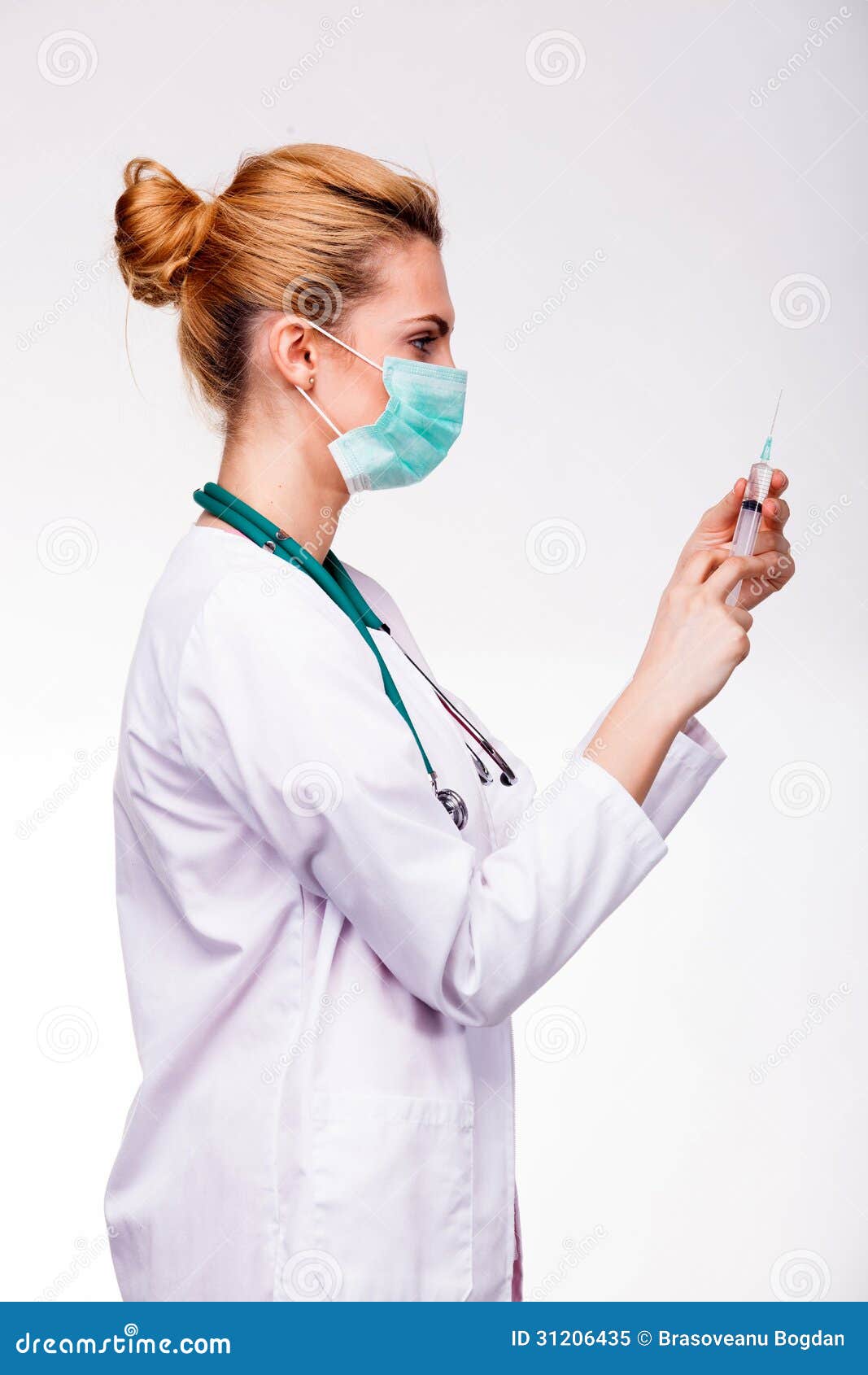 Medic preparing a syringe stock image. Image of friendly - 31206435