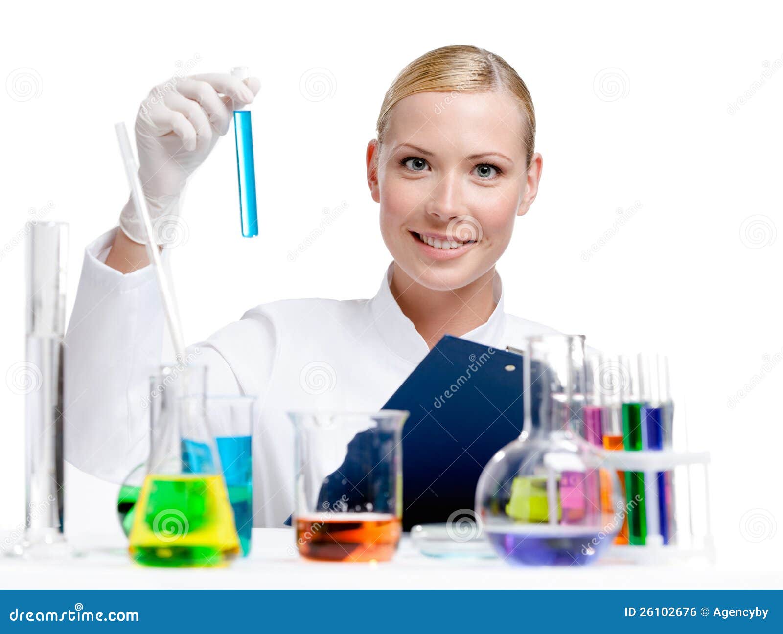 Medic Researcher Holds Vial Full of Blue Liquid Stock Photo - Image of ...