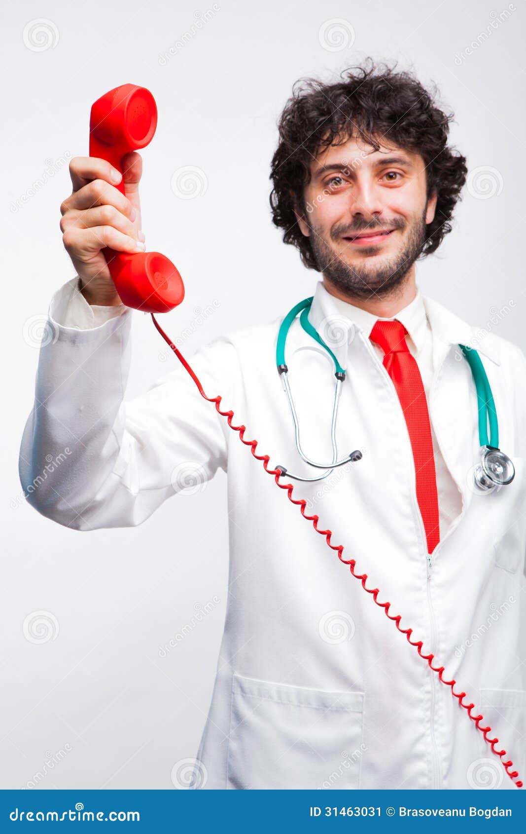 Medic showing telephone stock image. Image of doctor - 31463031