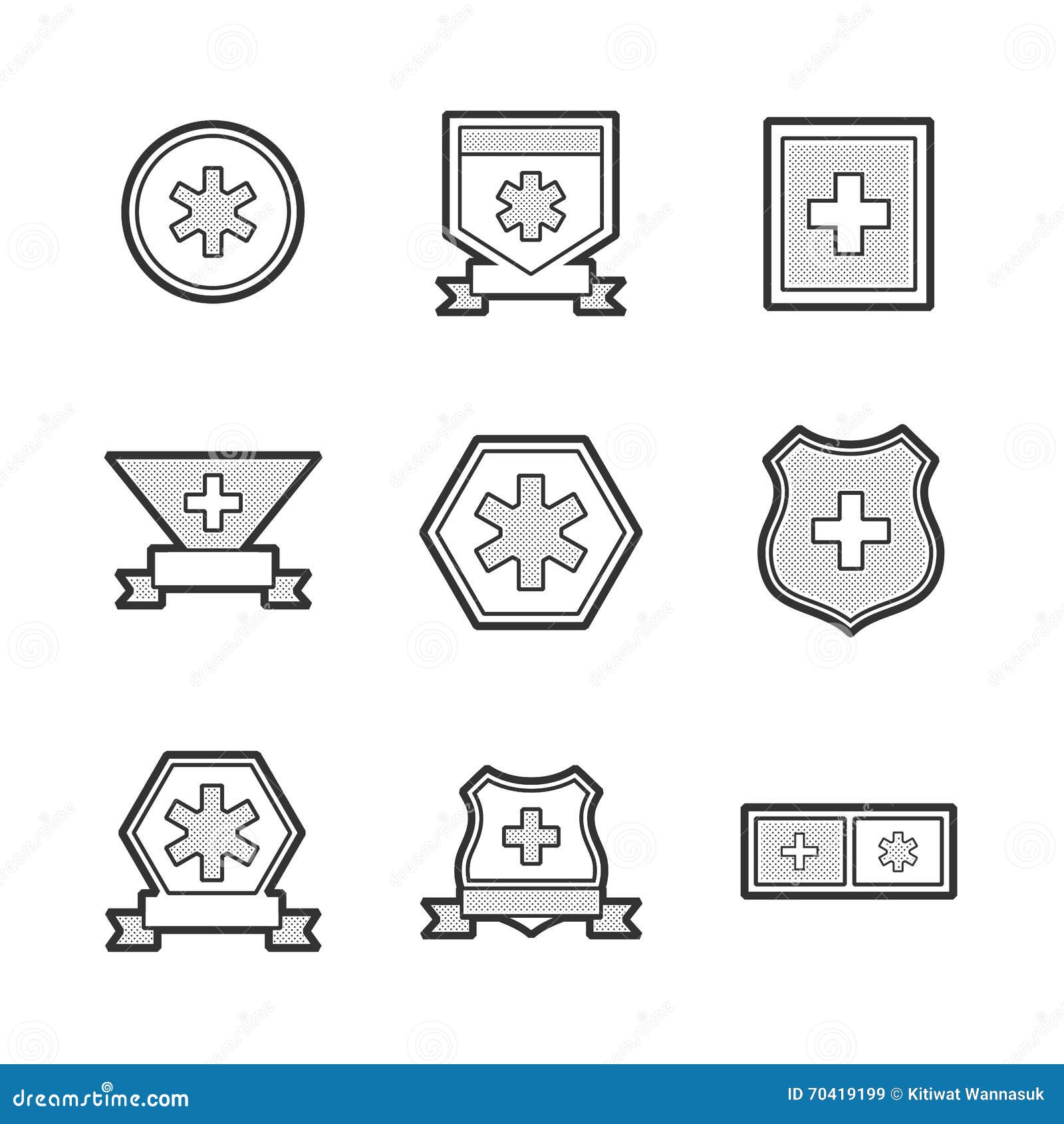 Medical Ambulance Label Set Icons Stock Vector - Illustration of vector ...