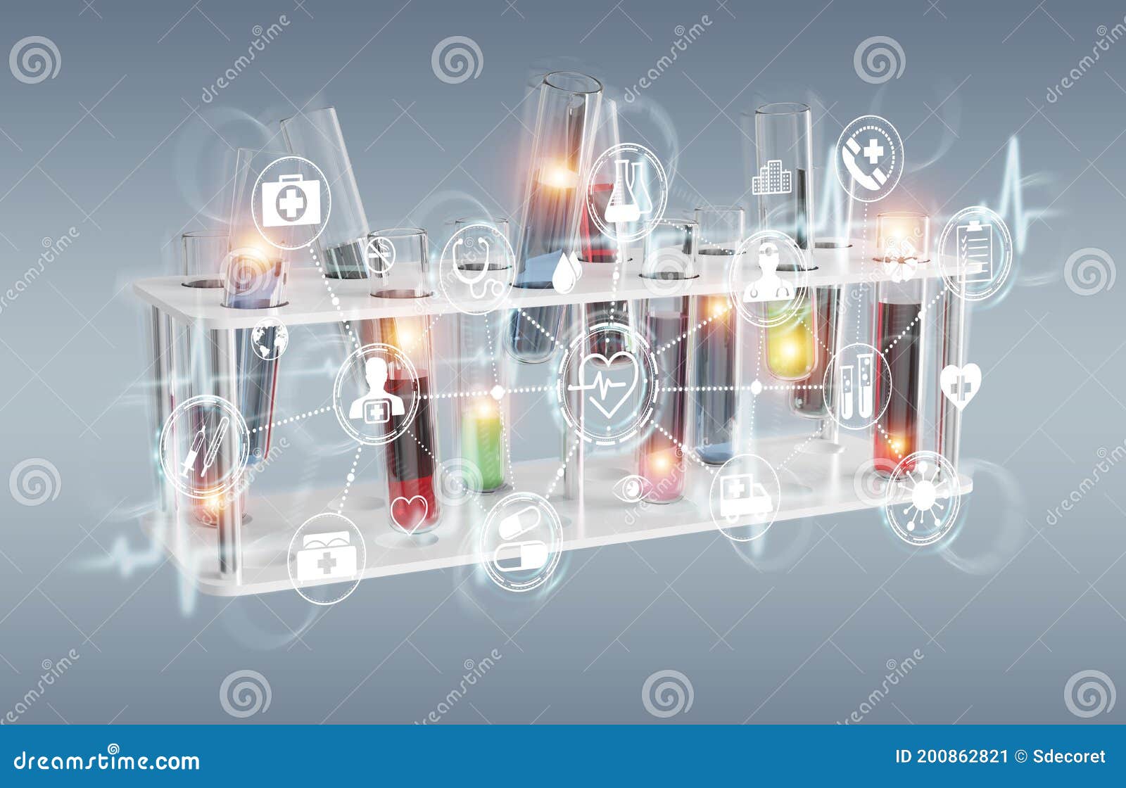 Medical Analysis in Tubes Samples on Grey Background 3D Rendering Stock ...