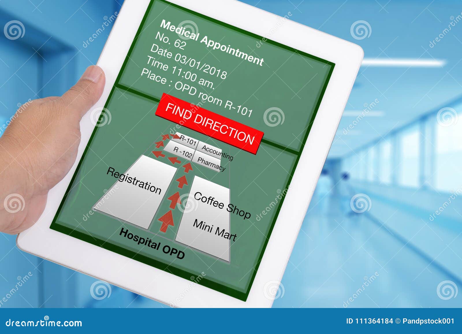 Medical Appointment Application on Tablet To Find Direction. Stock ...